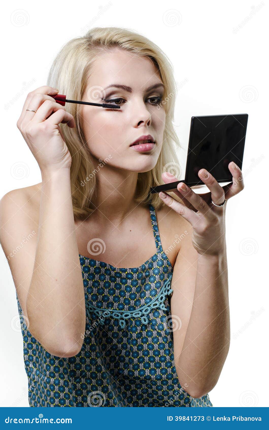 Beautiful Young Blond Woman Doing Makeup Stock Image - Image of ...