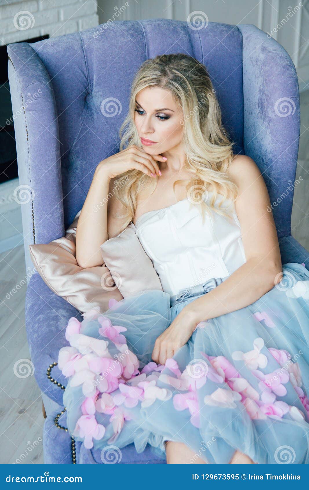 Beautiful Young Blonde Girl In A Long Evening Dress Stock Image Image