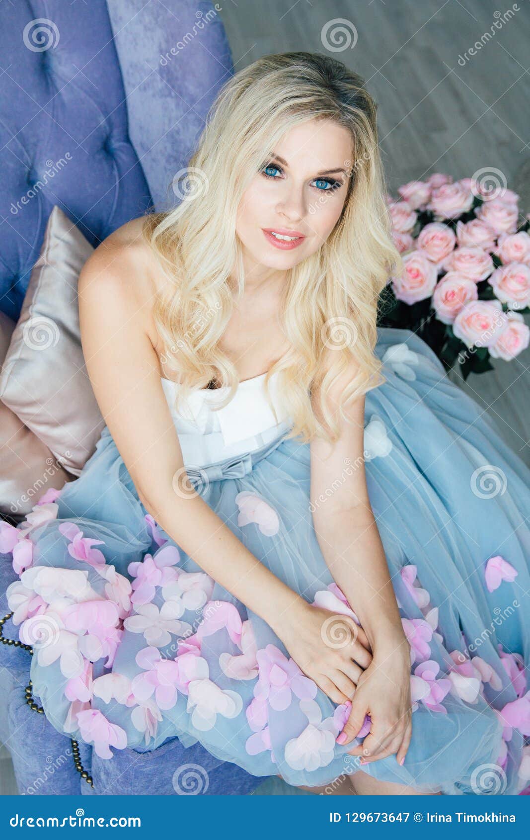 Beautiful Young Blonde Girl In A Long Evening Dress Stock Image Image