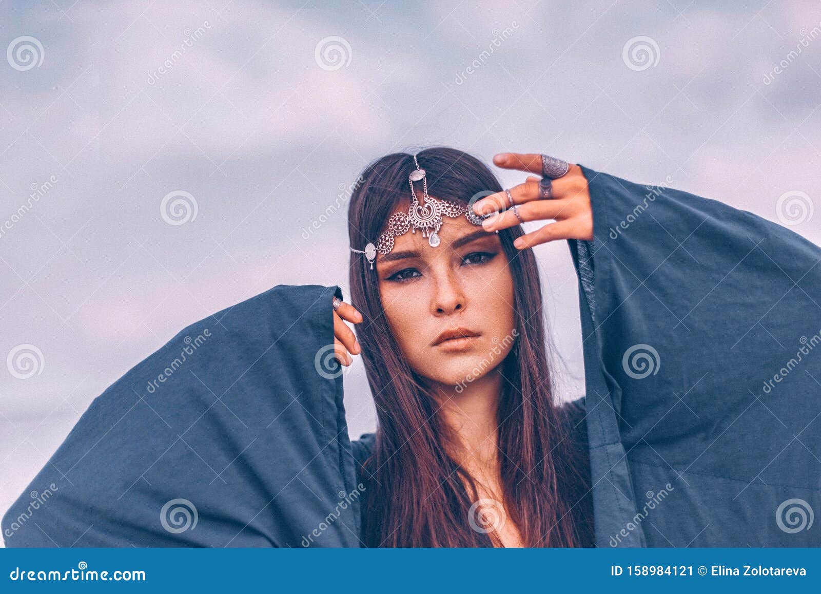 Beautiful Young Boho Style Woman Portrait Outdoors Stock Image - Image ...
