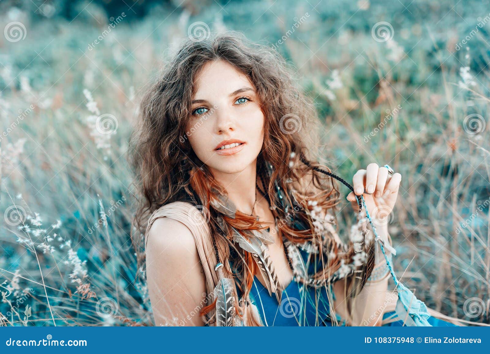 Beautiful Young Boho Styled Woman on a Field at Sunset Stock Photo ...