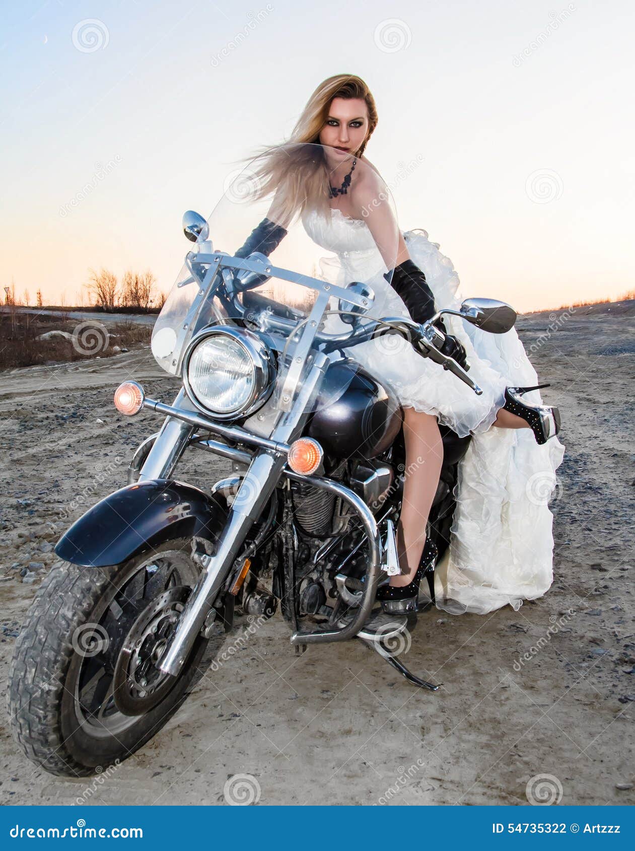 Beautiful Young Bride on a Bike Stock Photo - Image of desert, metal ...