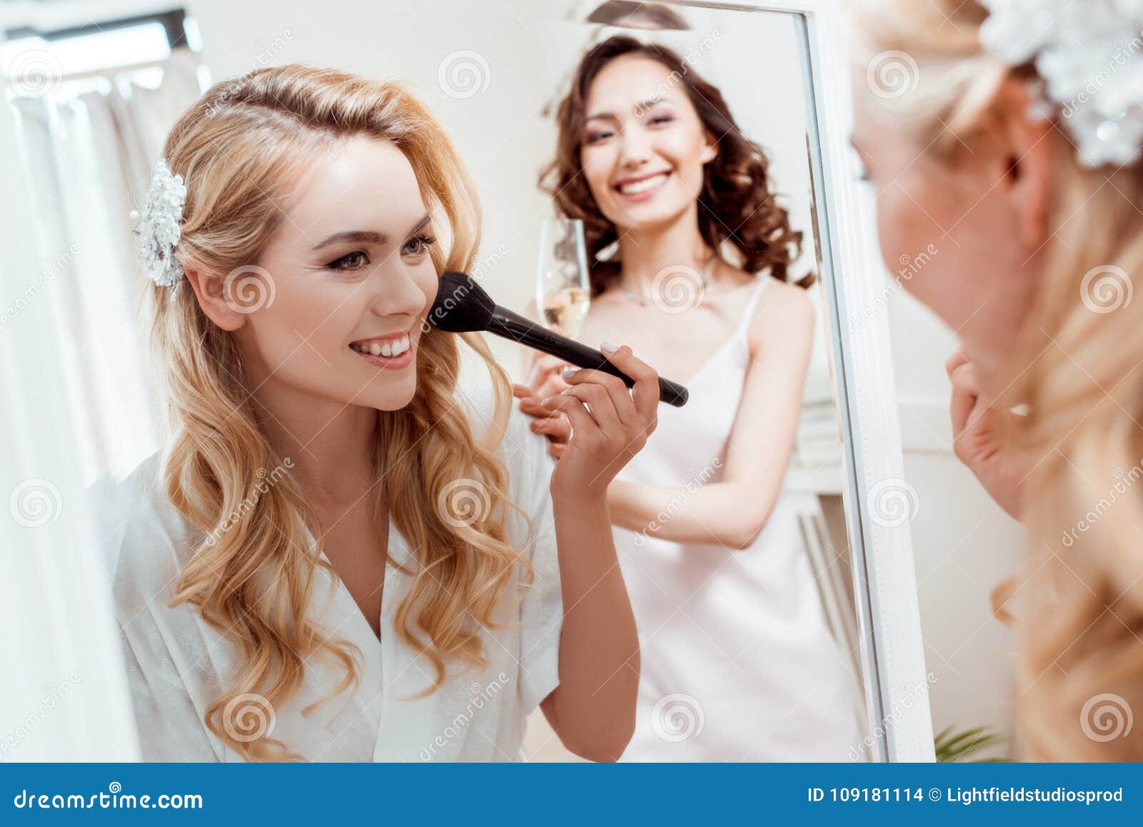 Bride Getting Makeup before Wedding Stock Photo - Image of love ...