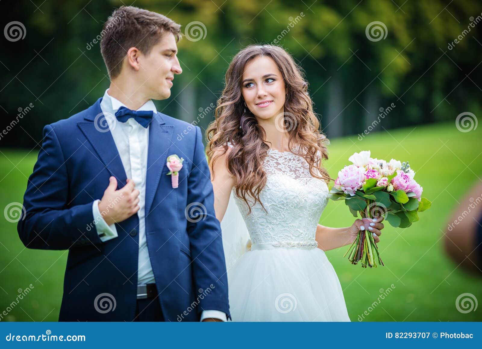Beautiful Young Bride and Groom in Park Stock Image - Image of women ...