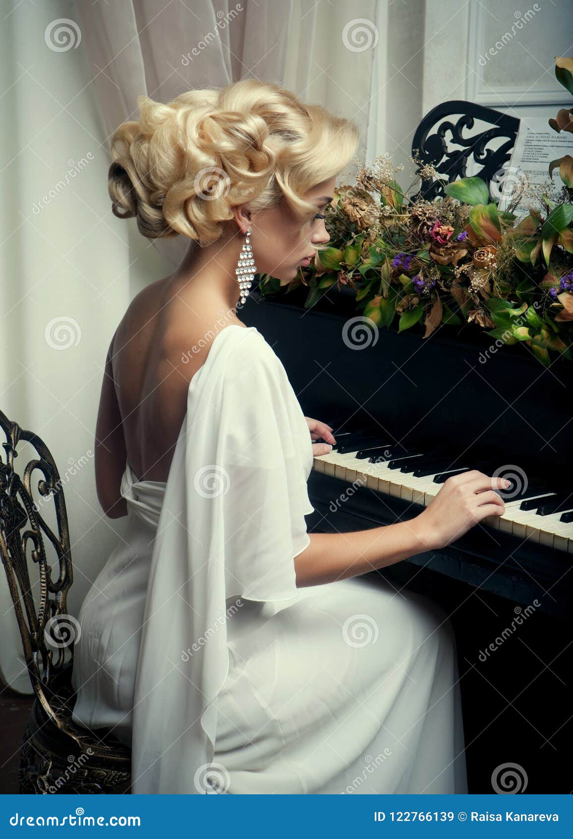 Beautiful Young Bride Playing the Piano Stock Image - Image of music ...