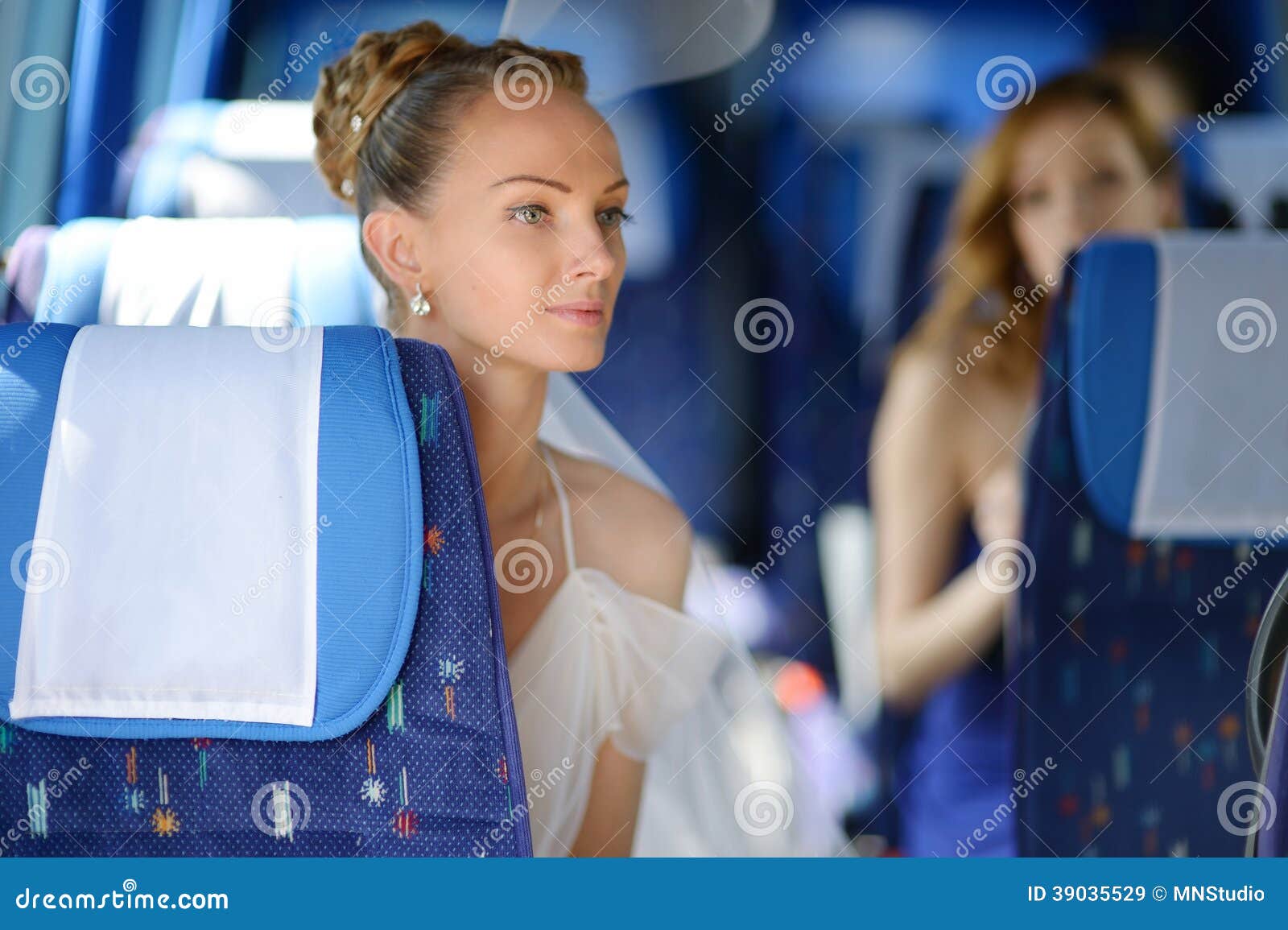 Beautiful Young Bride Portrait in a Bus Stock Image - Image of elation ...