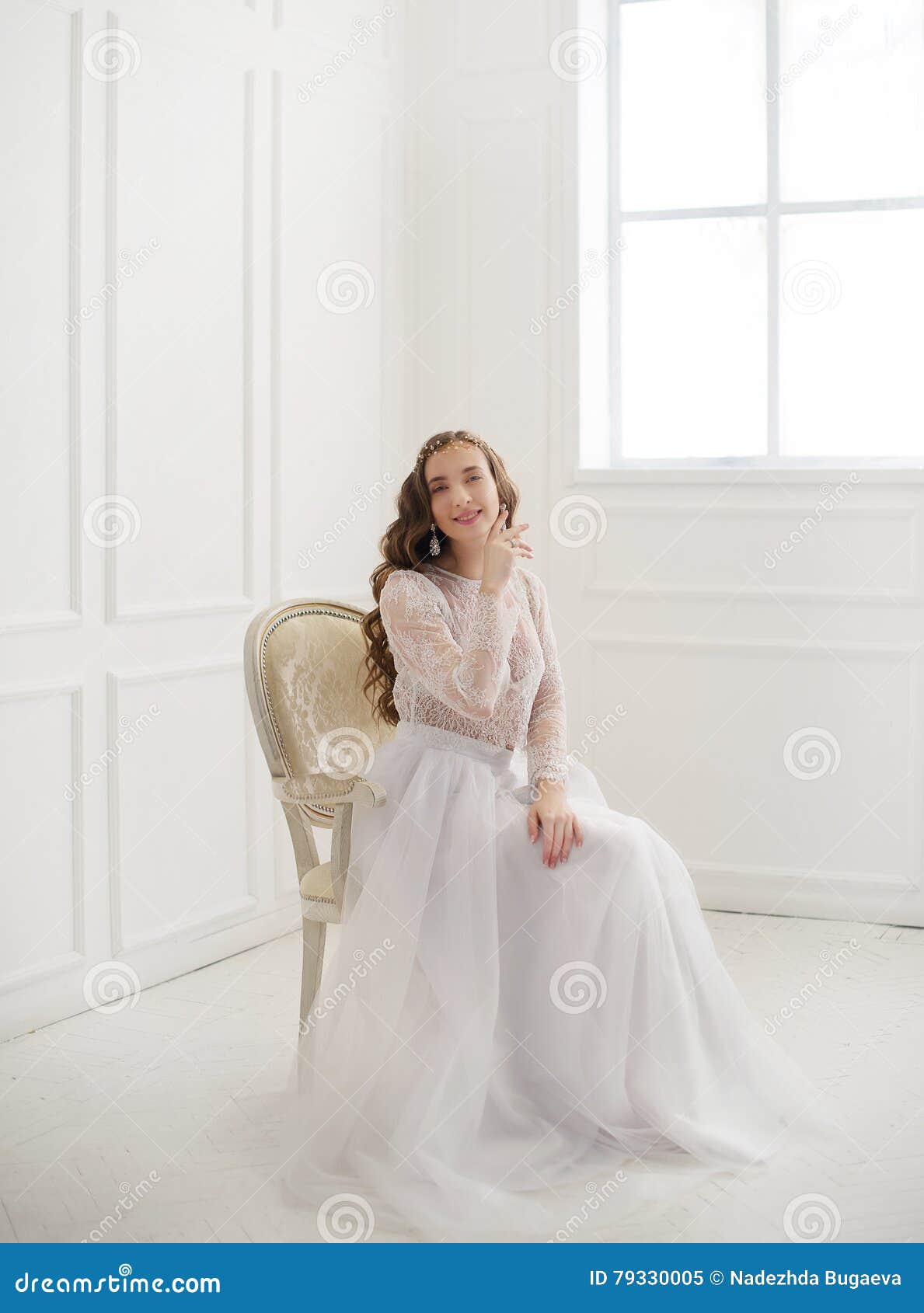 Beautiful Young Bride Sitting on a Chair Stock Image - Image of cute ...