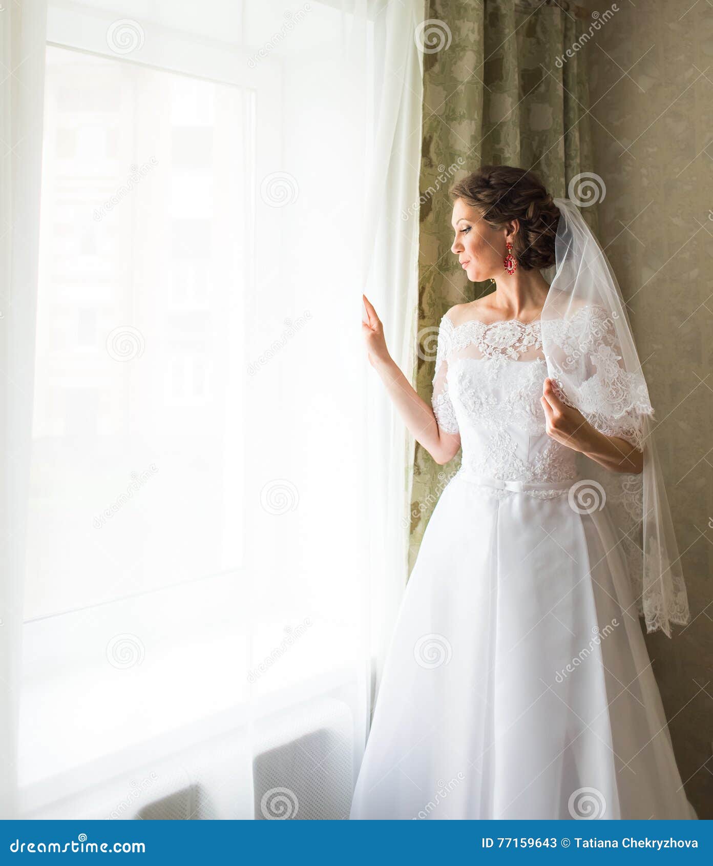 Beautiful Young Bride Standing beside a Window Waiting Stock Image ...