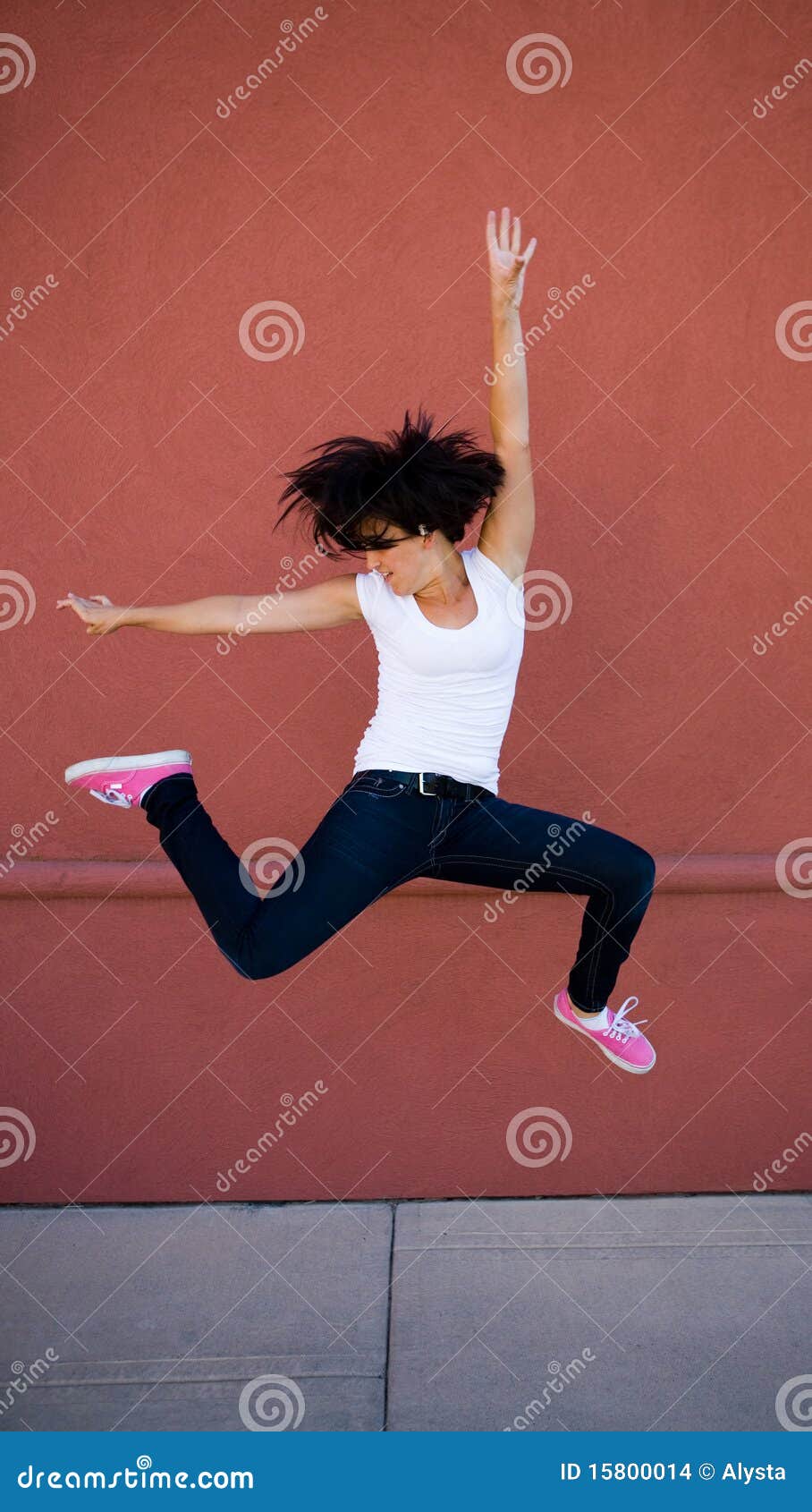 Beautiful Young Brunette Dancer Girl Leaping Stock Photo - Image of ...
