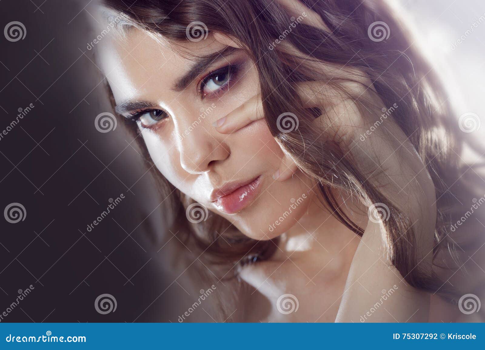 Beautiful Young Brunette Girl With Long Wavy Hair Curly Hairstyle