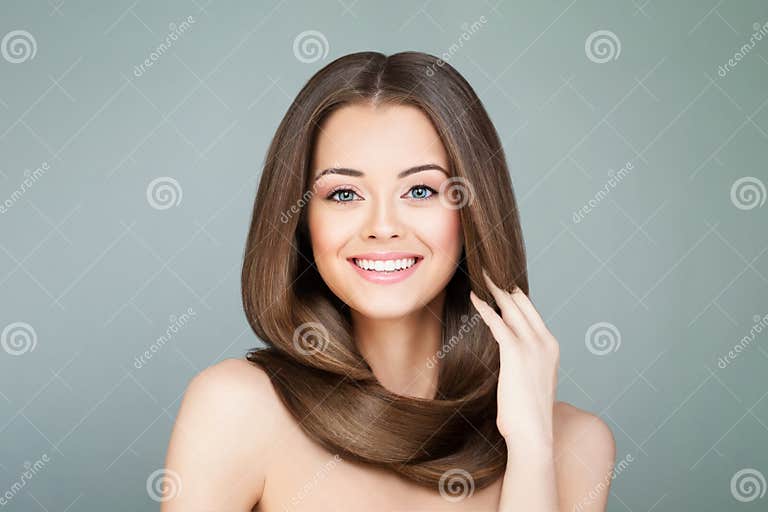 Beautiful Young Brunette Model Woman With Long Healthy Straight Hair