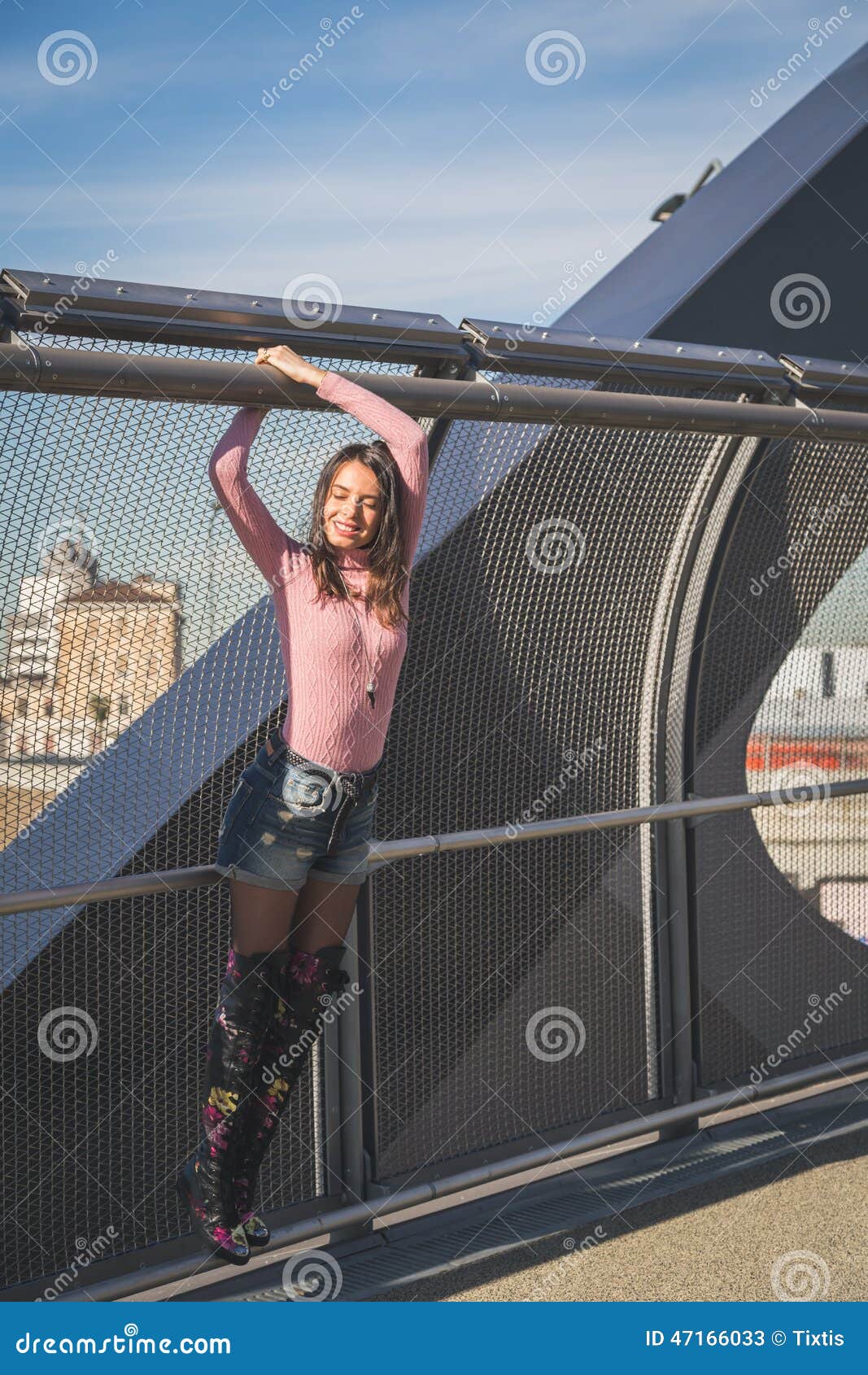 Beautiful Young Brunette Posing on a Bridge Stock Image - Image of ...