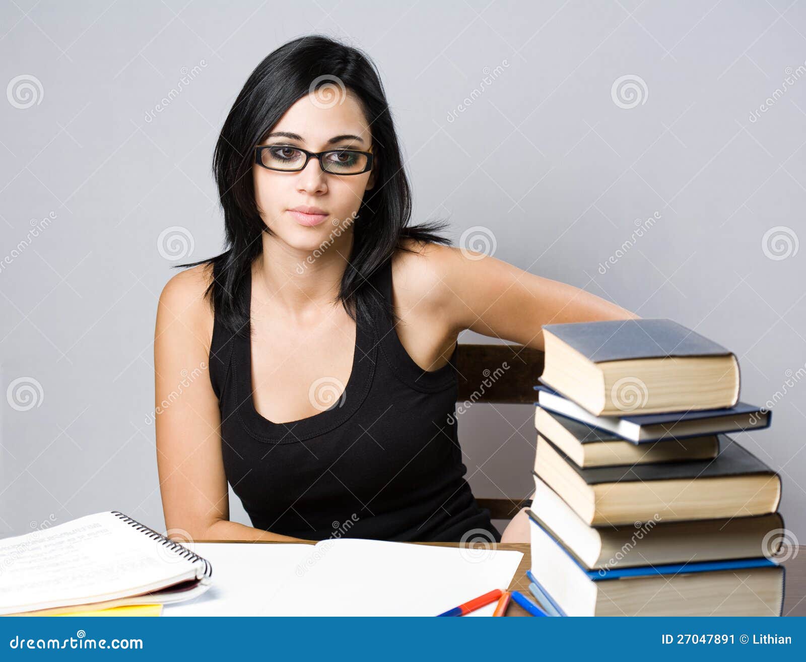 Beautiful Young Brunette Student. Stock Image - Image of happy, exam ...