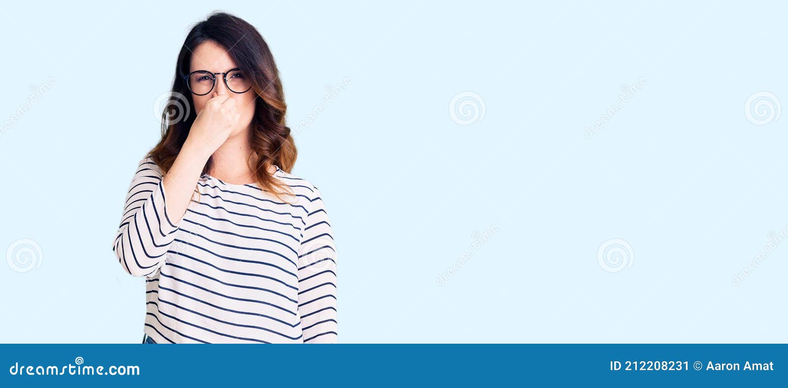 Beautiful Young Brunette Woman Wearing Casual Clothes And Glasses