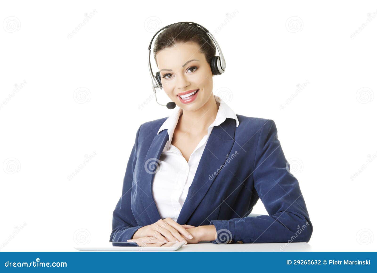 Beautiful Young Call-center Assistant at the Desk Stock Photo - Image ...
