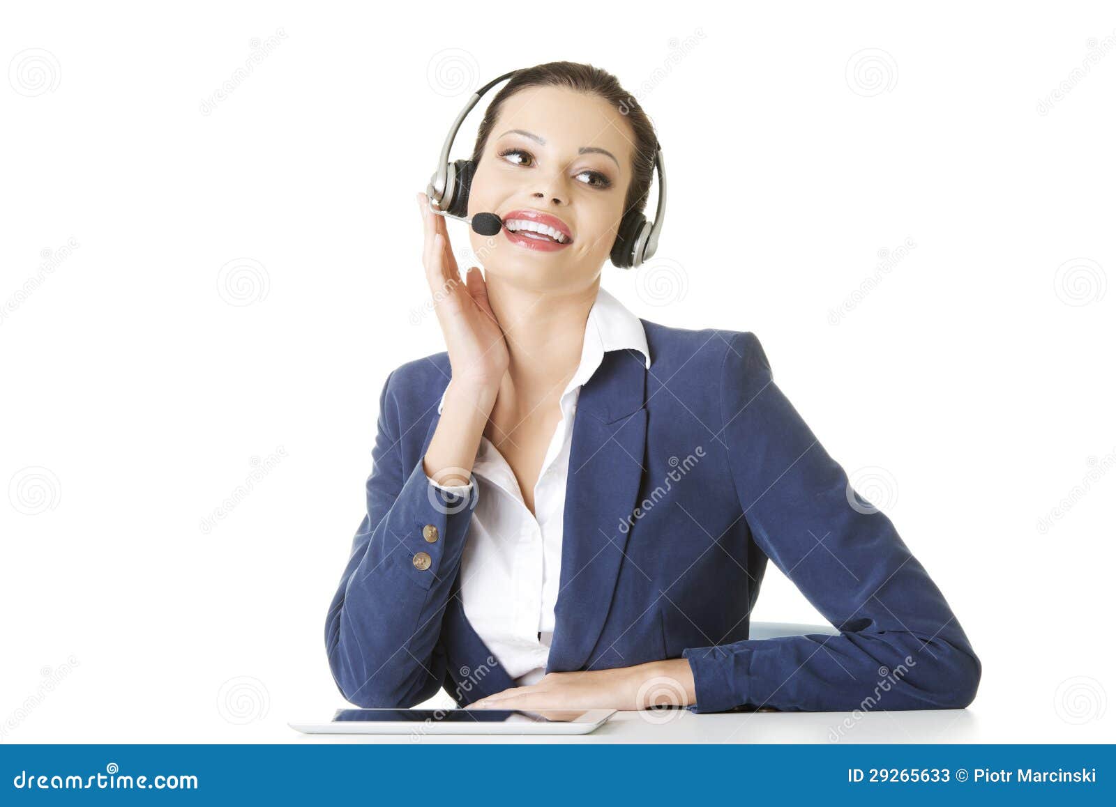 Beautiful Young Call-center Assistant at the Desk Stock Image - Image ...