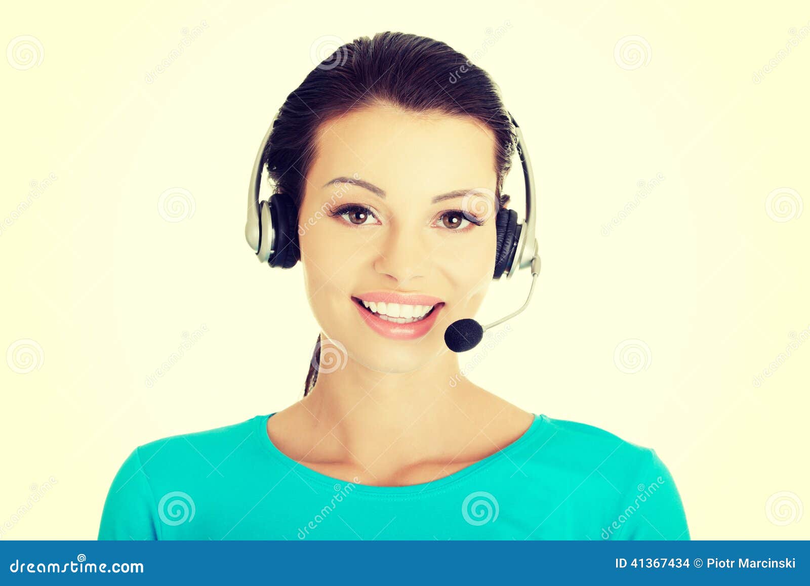 Beautiful Young Call-center Assistant Smiling Stock Photo - Image of ...