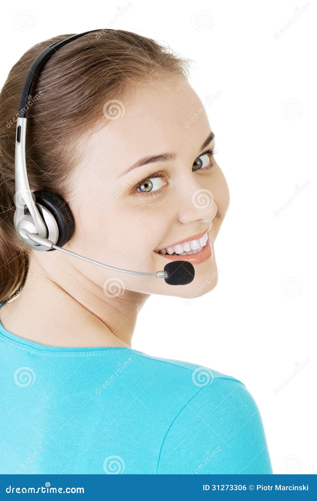 Beautiful Young Call-center Assistant Smiling Stock Photo - Image of ...