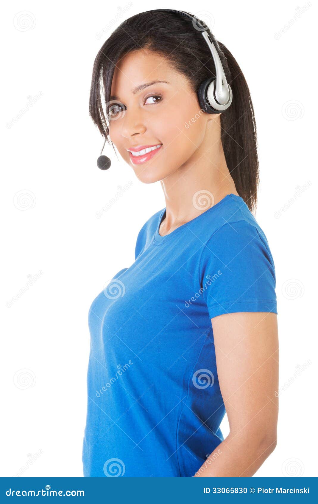 Beautiful Young Call-center Assistant Smiling Stock Photo - Image of ...