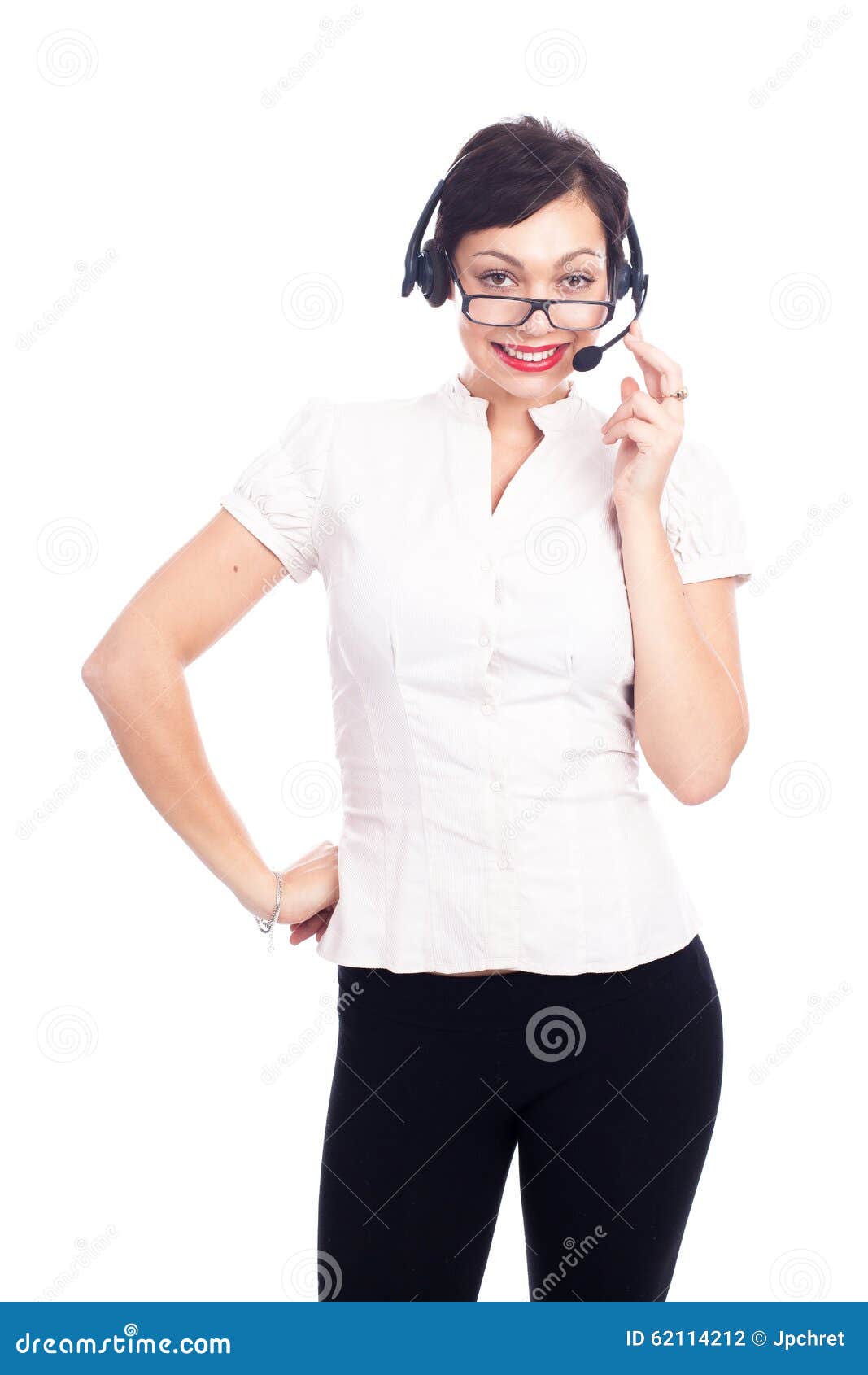 Beautiful Young Call-center Assistant Smiling Stock Photo - Image of ...