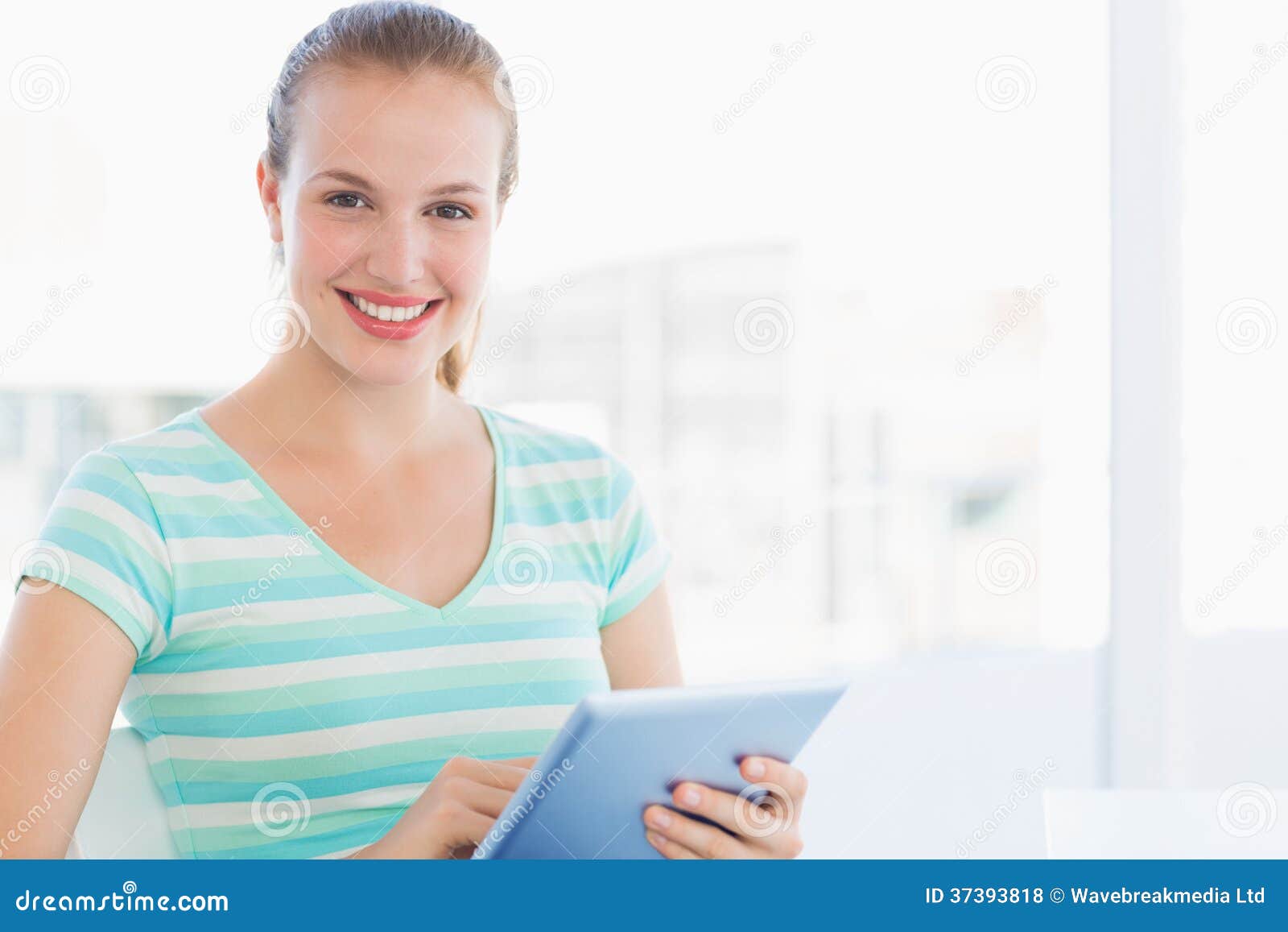 Beautiful Young Casual Woman Using Digital Tablet Stock Photo - Image ...
