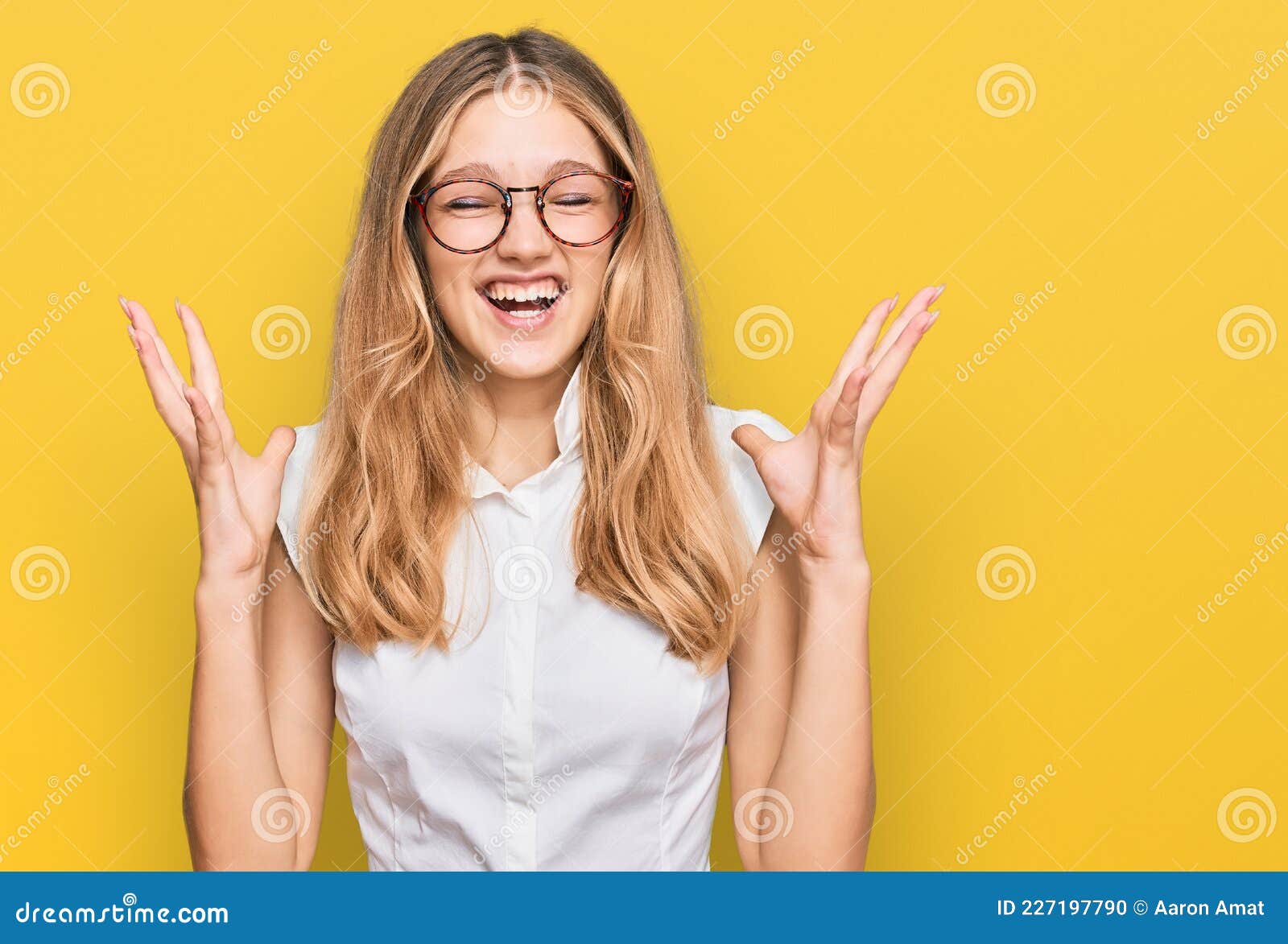 Beautiful Young Caucasian Girl Wearing Casual Clothes And Glasses