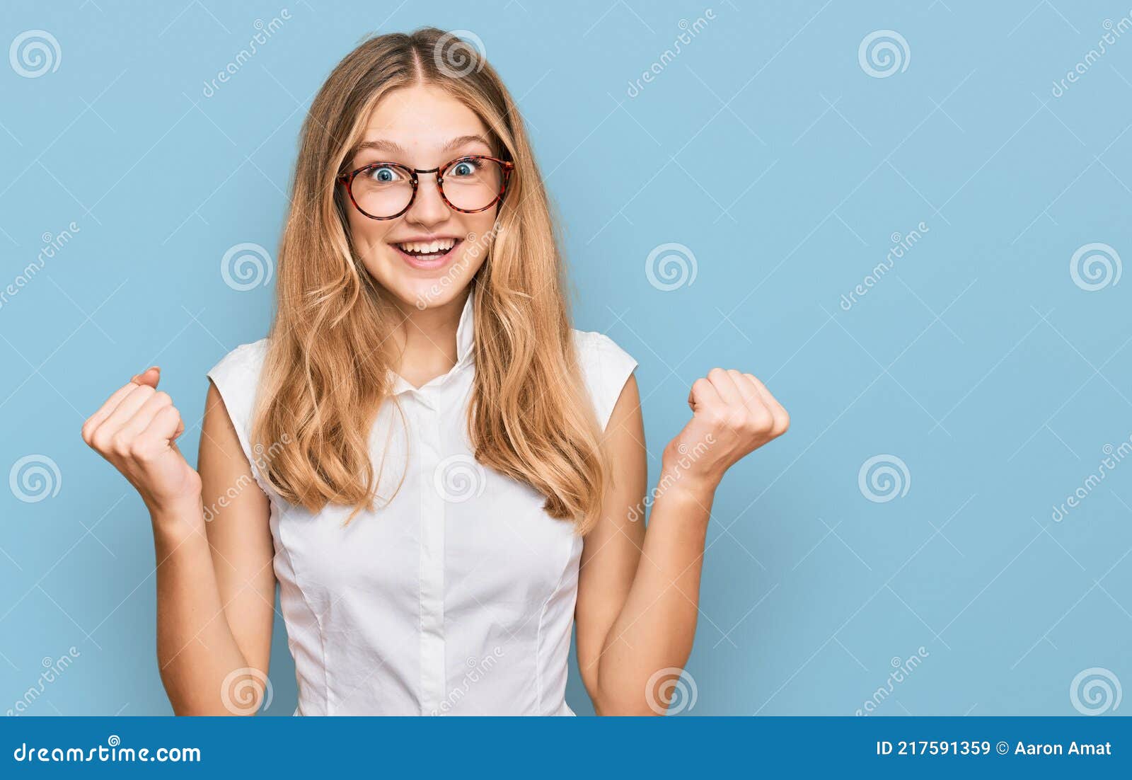Beautiful Young Caucasian Girl Wearing Casual Clothes And Glasses