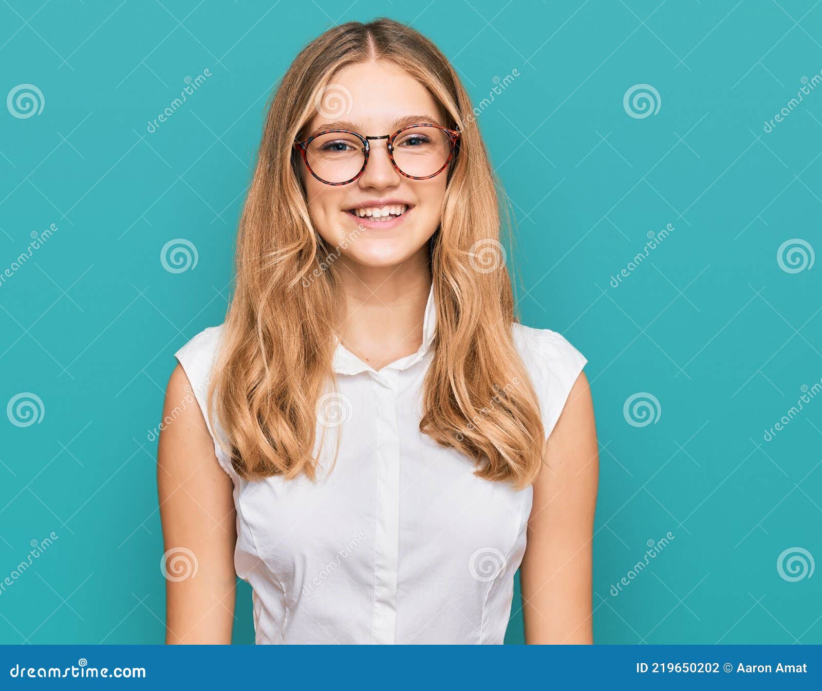 Beautiful Young Caucasian Girl Wearing Casual Clothes And Glasses With