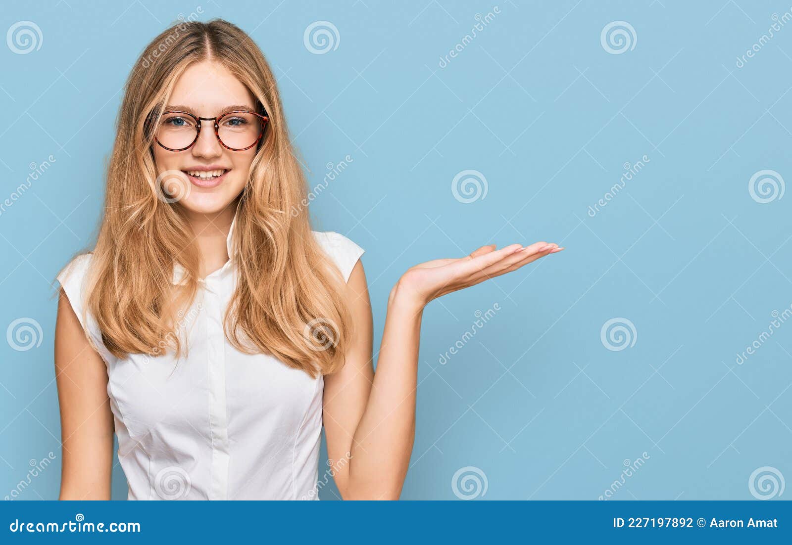 Beautiful Young Caucasian Girl Wearing Casual Clothes And Glasses