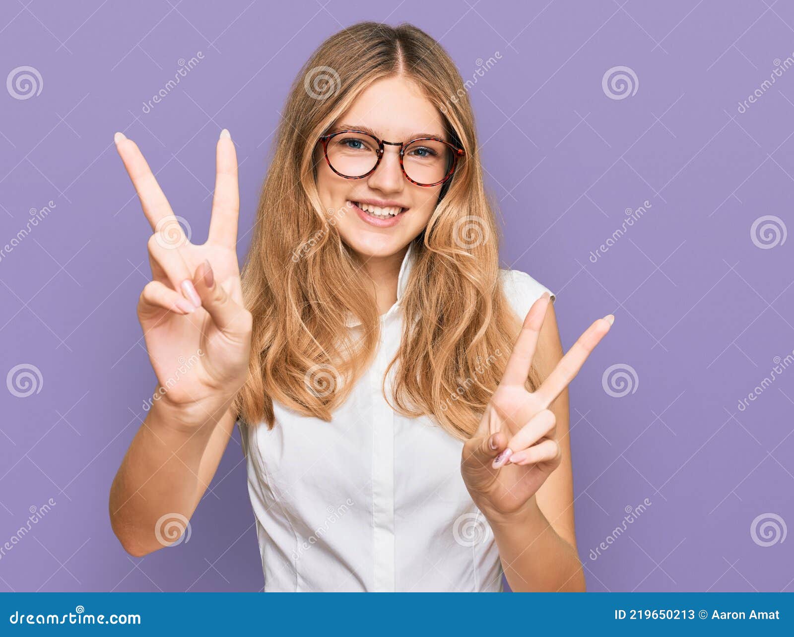 Beautiful Young Caucasian Girl Wearing Casual Clothes And Glasses