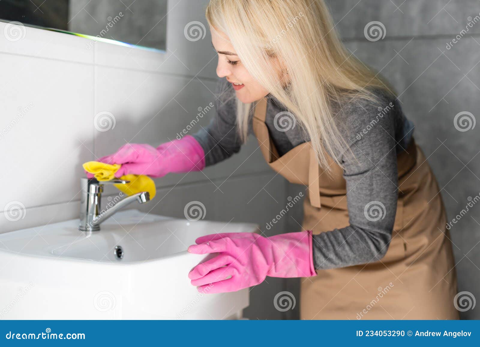 Beautiful Young Cleaner Cleaning Office Stock Photo - Image of holding ...