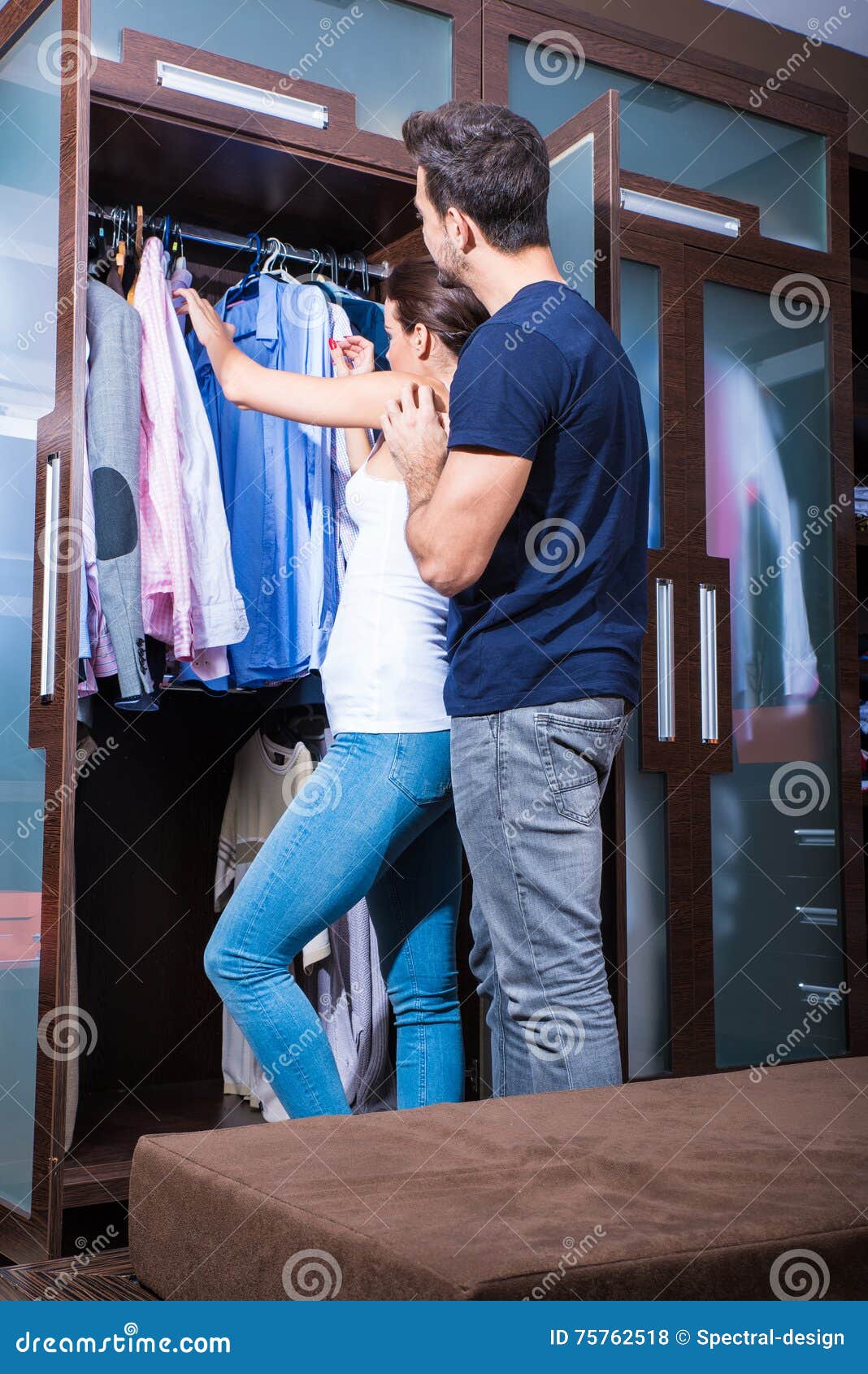 Beautiful Young Couple in the Dressing Room Stock Photo - Image of ...