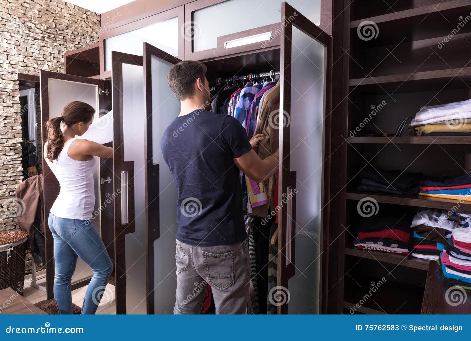 Beautiful Young Couple in the Dressing Room Stock Image - Image of ...