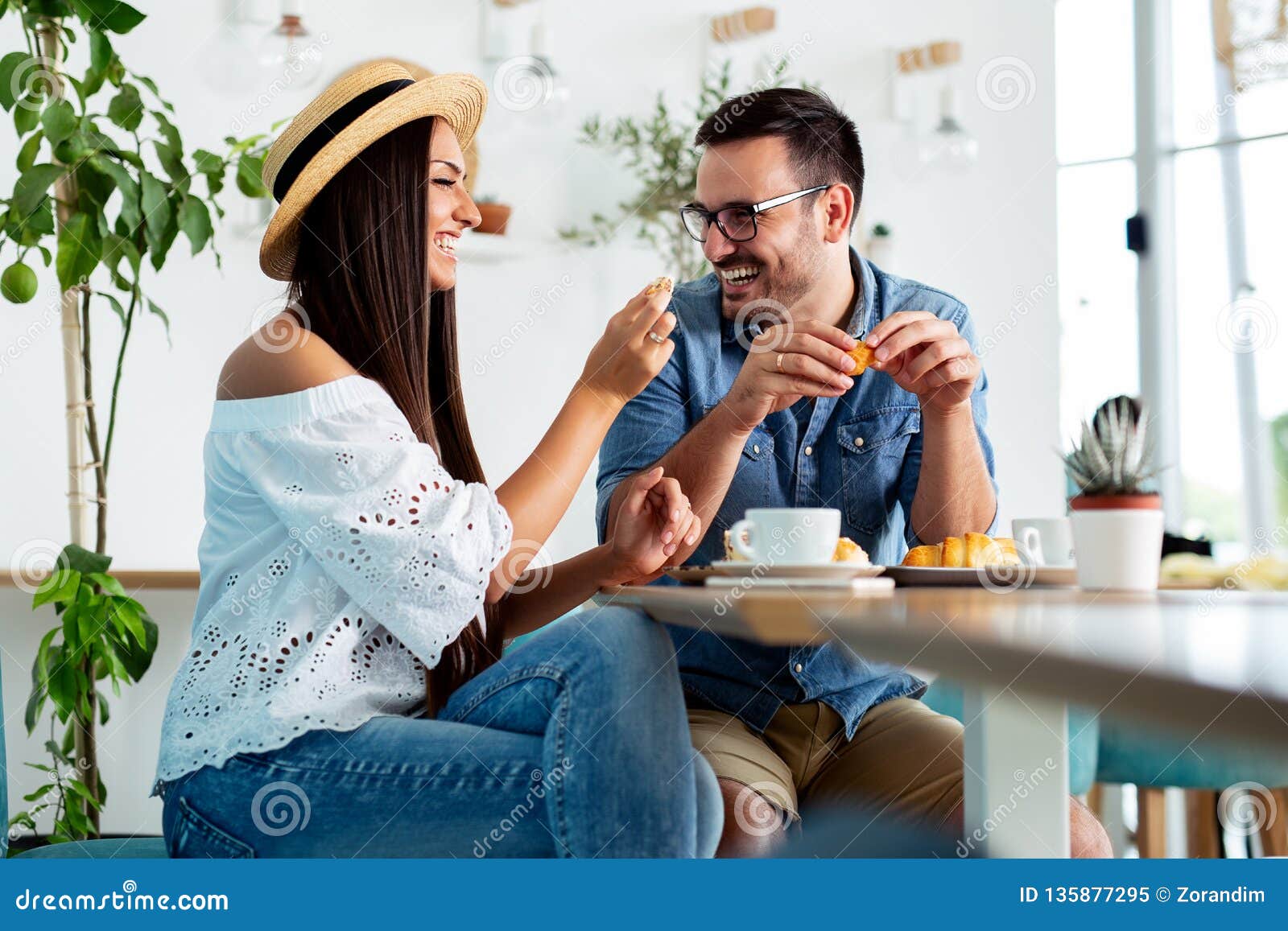 Beautiful Couple Having Coffee on a Date,having Fun Together. - Image ...