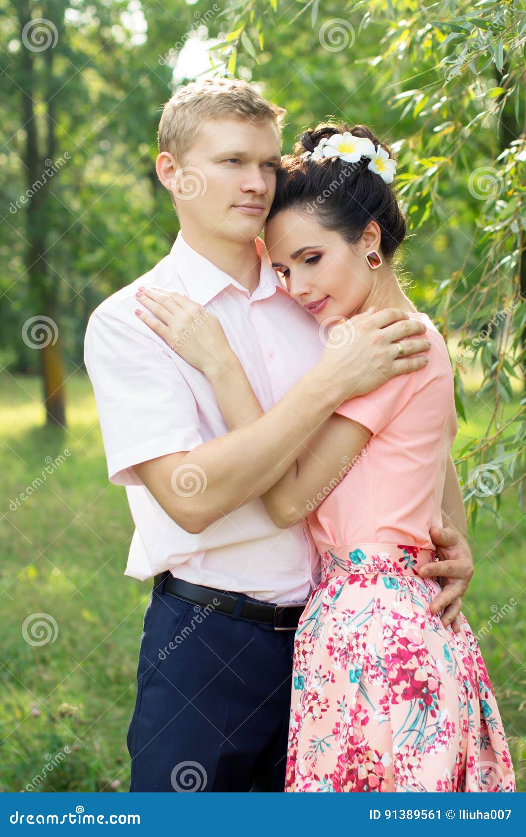 Beautiful Young Couple Hugging in Nature Stock Image - Image of ...
