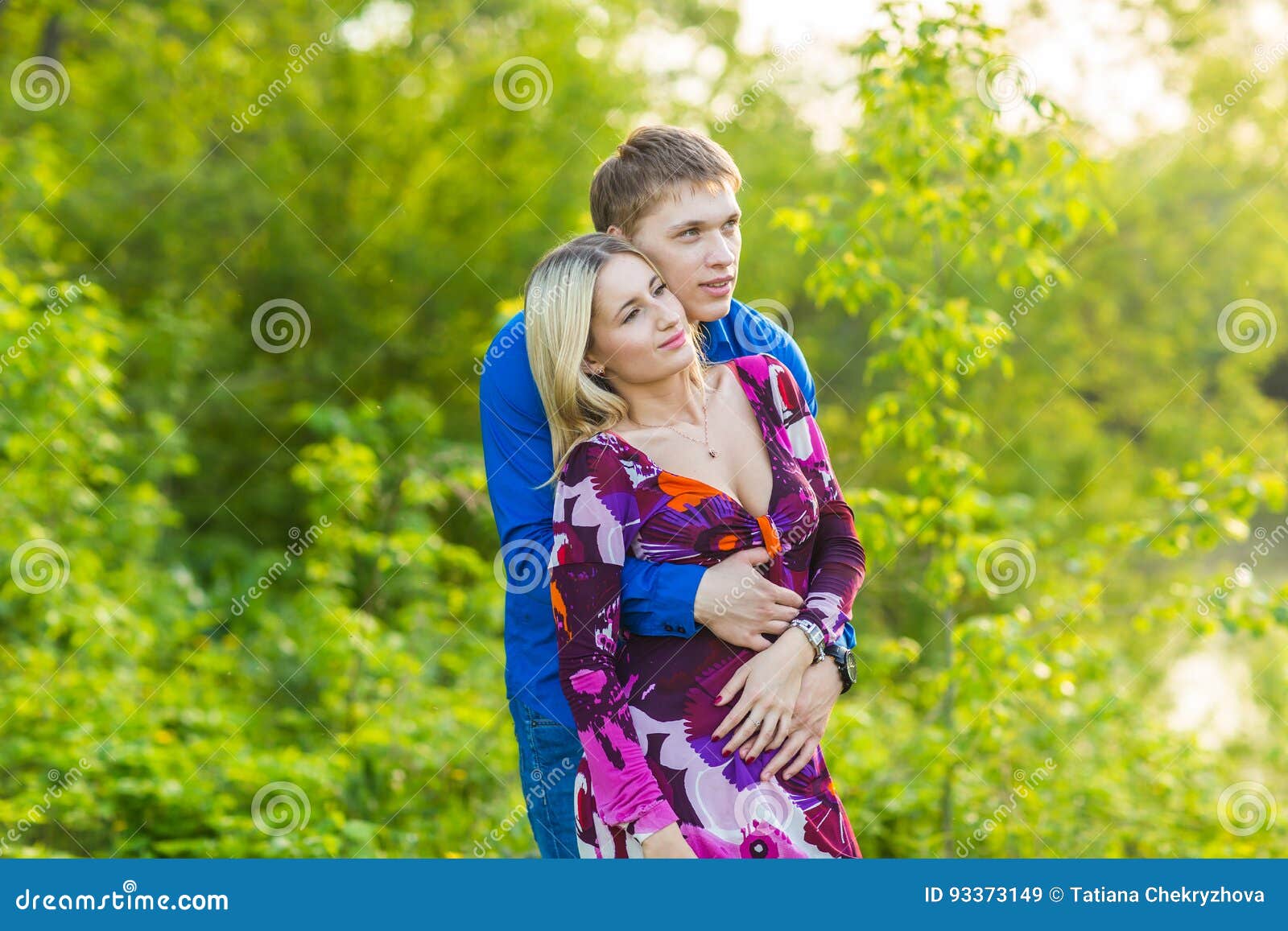Beautiful Young Couple Hugging in the Park Stock Image - Image of ...
