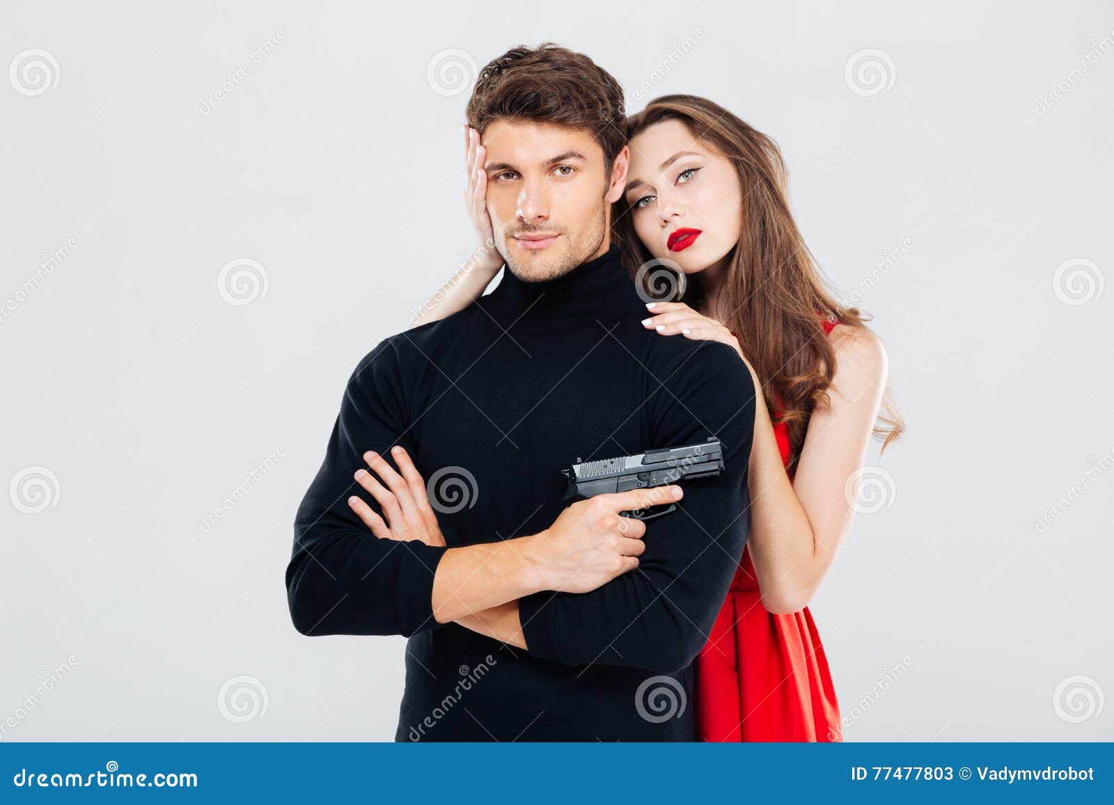 Beautiful Young Couple Hugging And Posing With Gun Stock Image - Image ...
