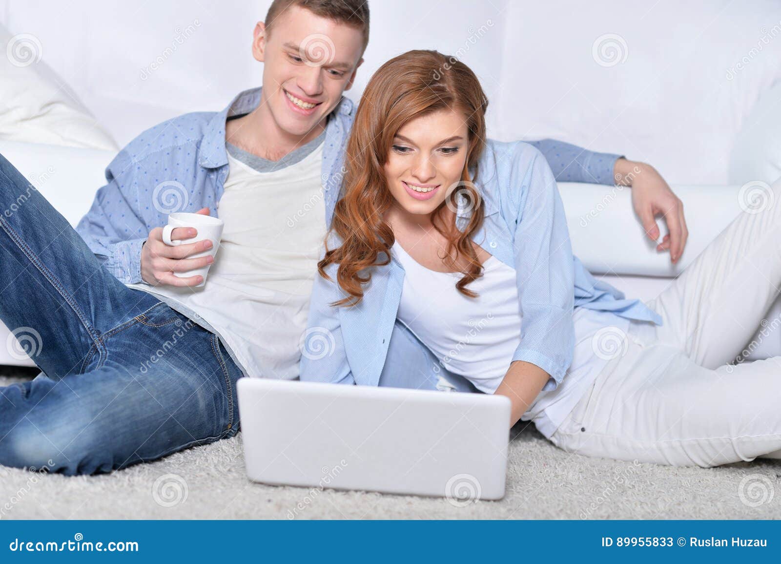Beautiful Young Couple with a Laptop Stock Image - Image of love ...