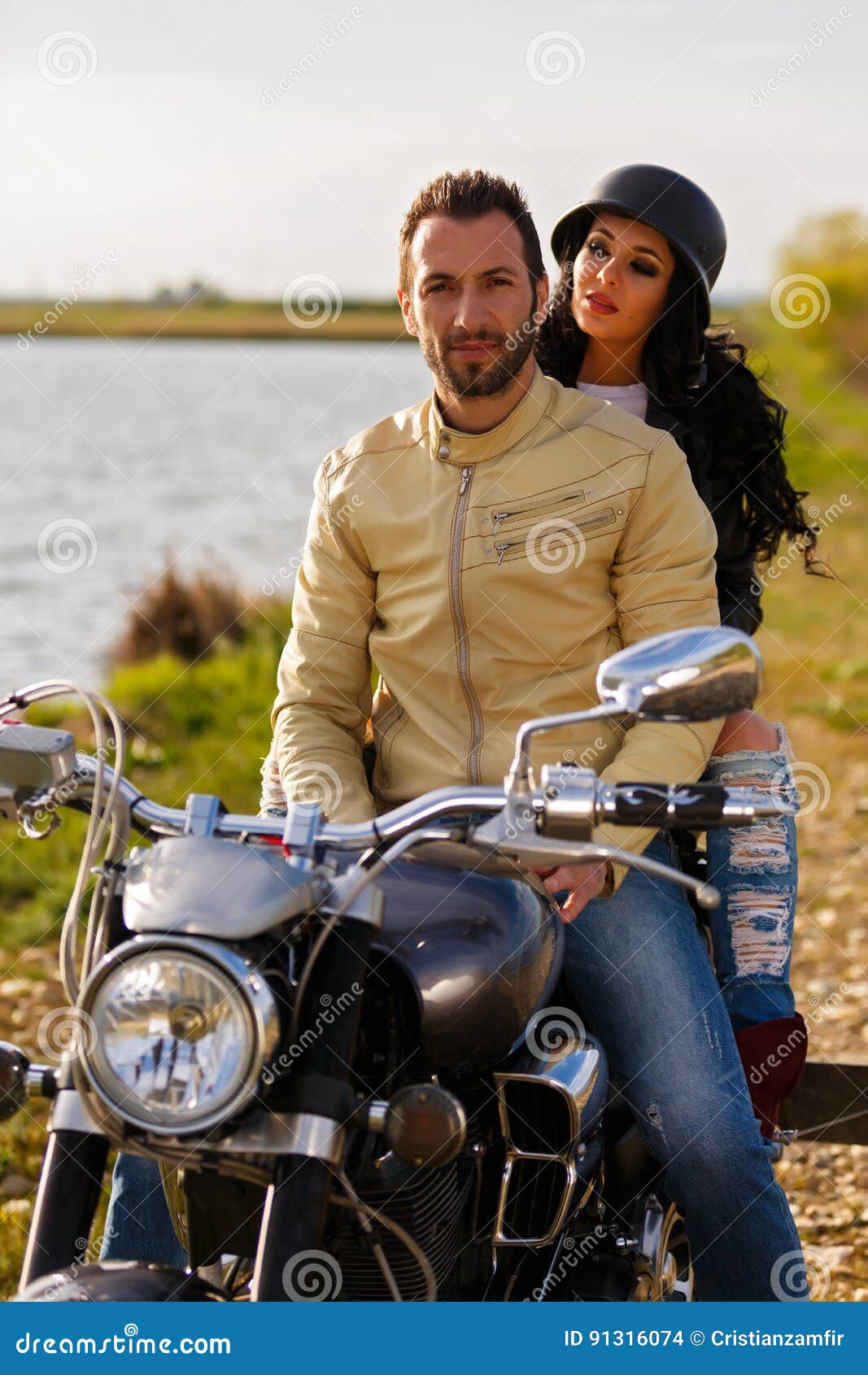 Beautiful Young Couple with a Motorcycle Stock Photo - Image of driver ...