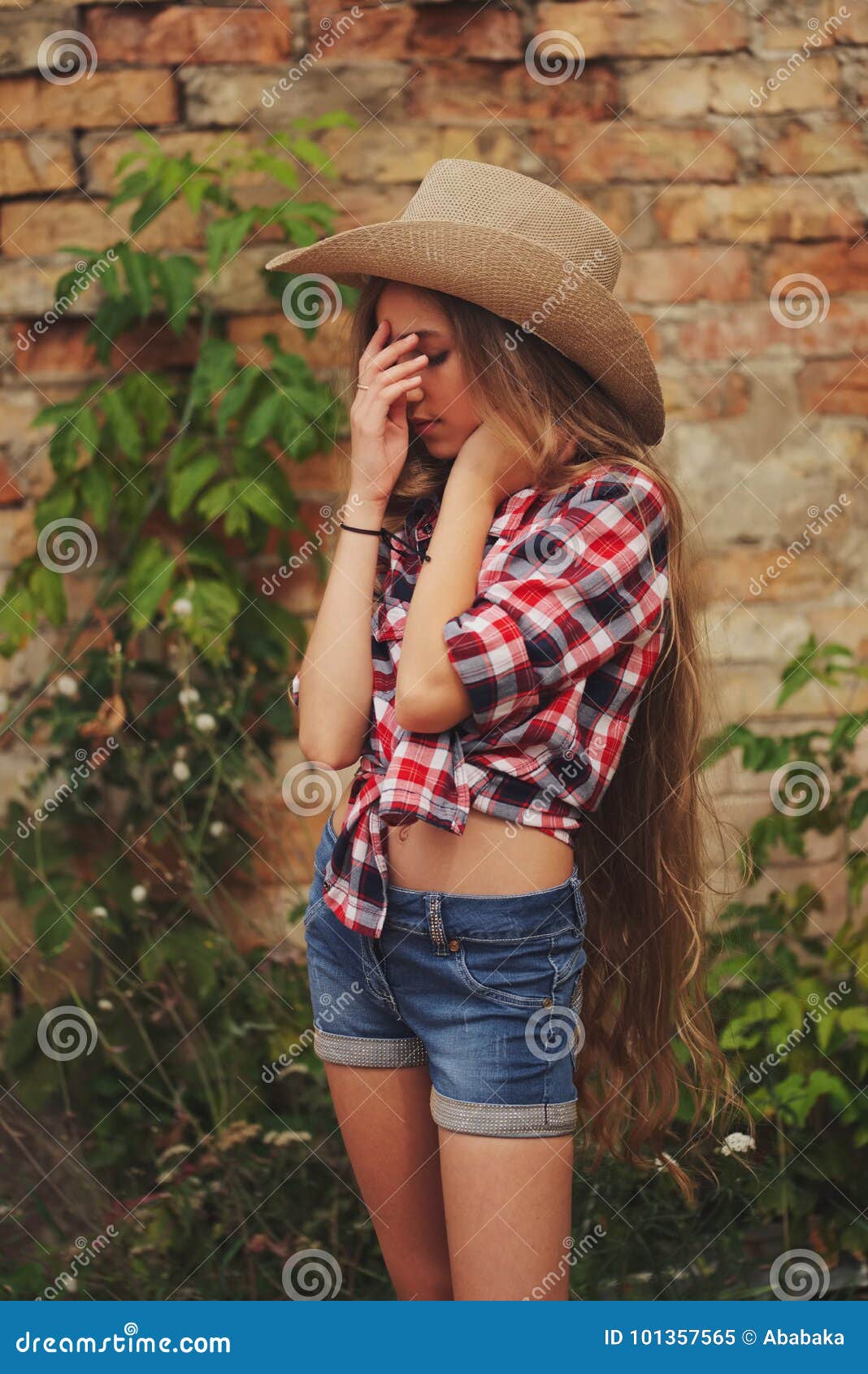 Beautiful Young Cowgirl With Long Hair Stock Image Image Of Clothing
