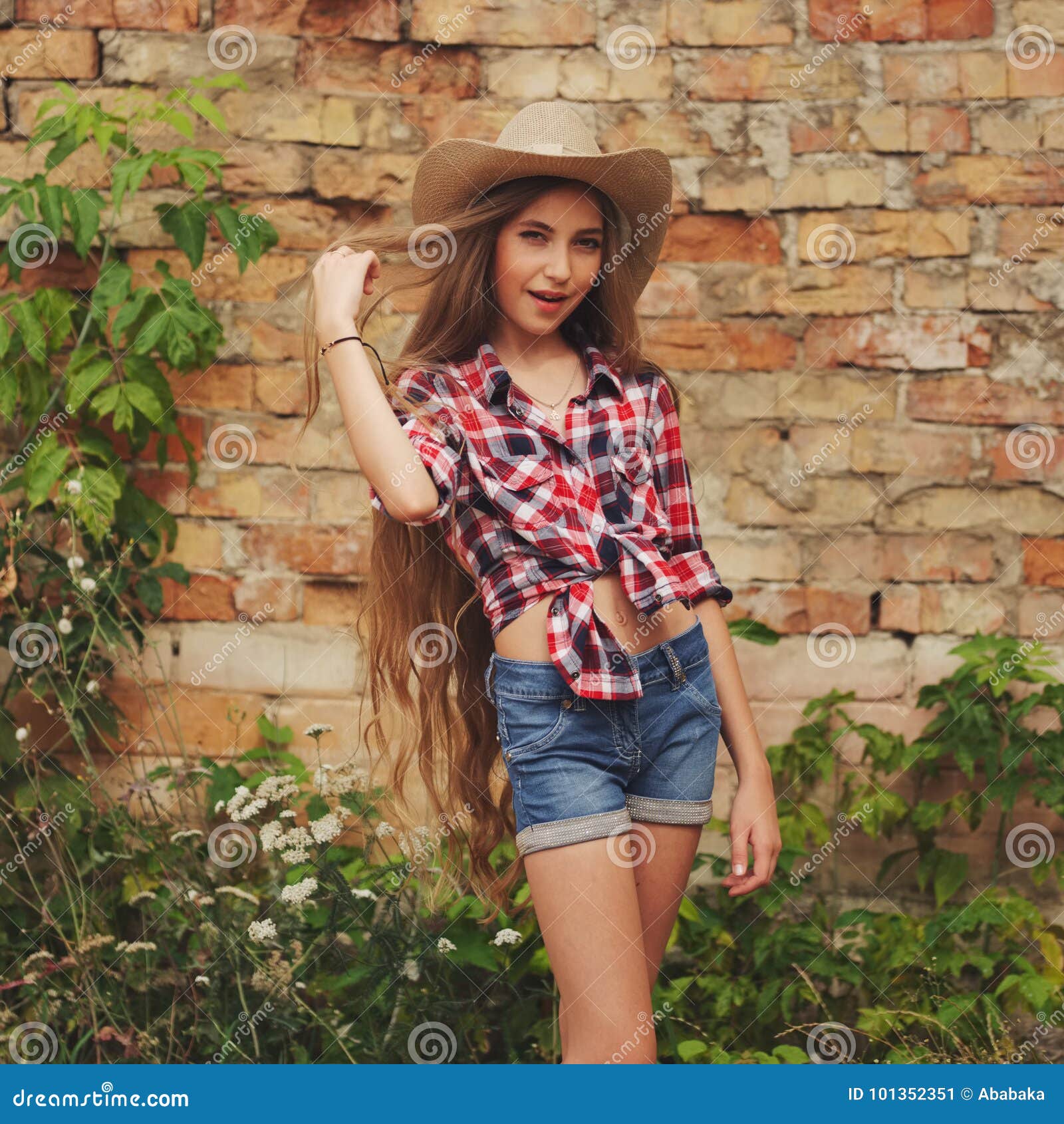Beautiful Young Cowgirl With Long Hair Stock Image Image Of Cowgirl