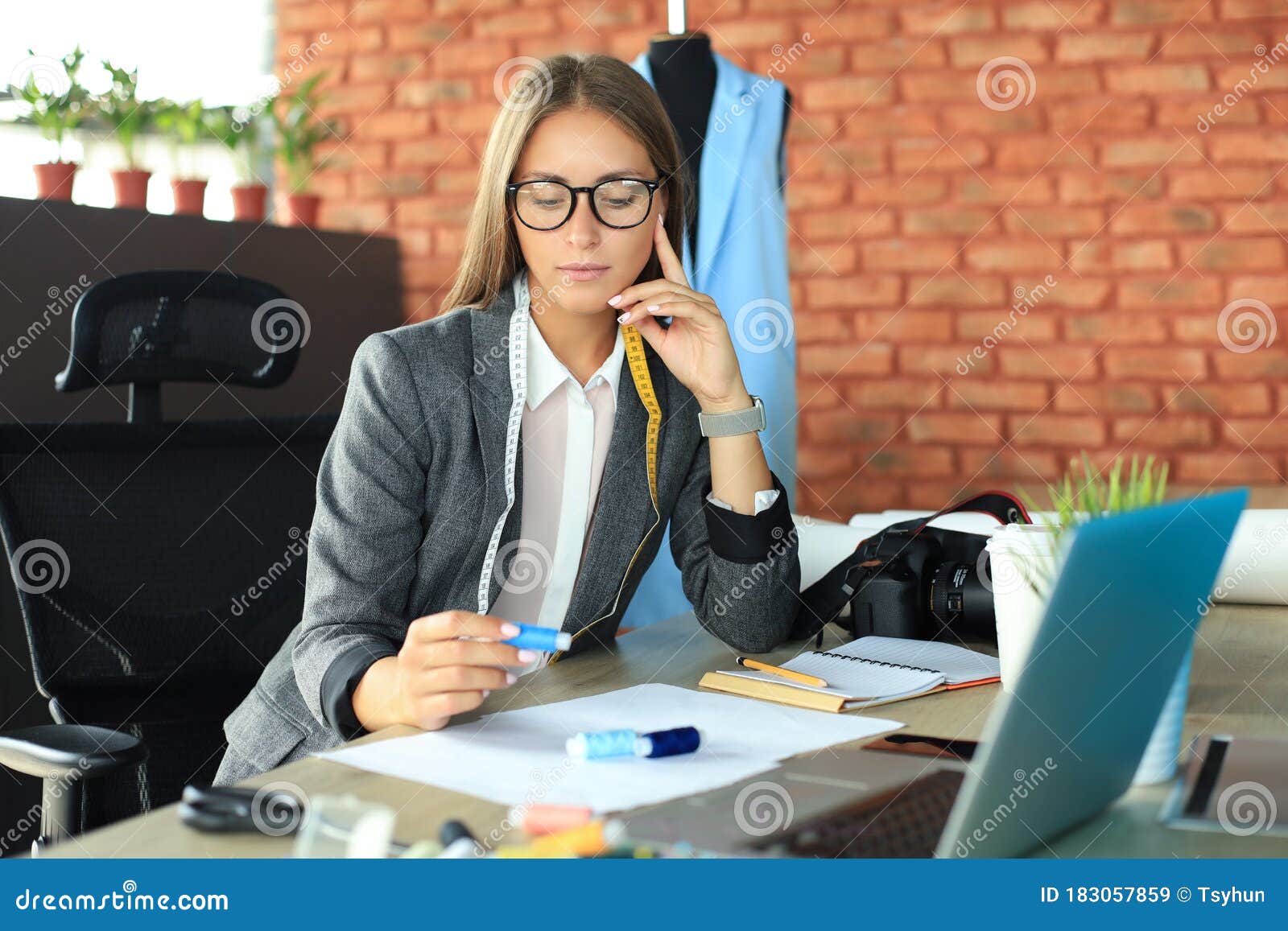 Beautiful Young Designer Thinking about New Models in Her Studio Stock ...