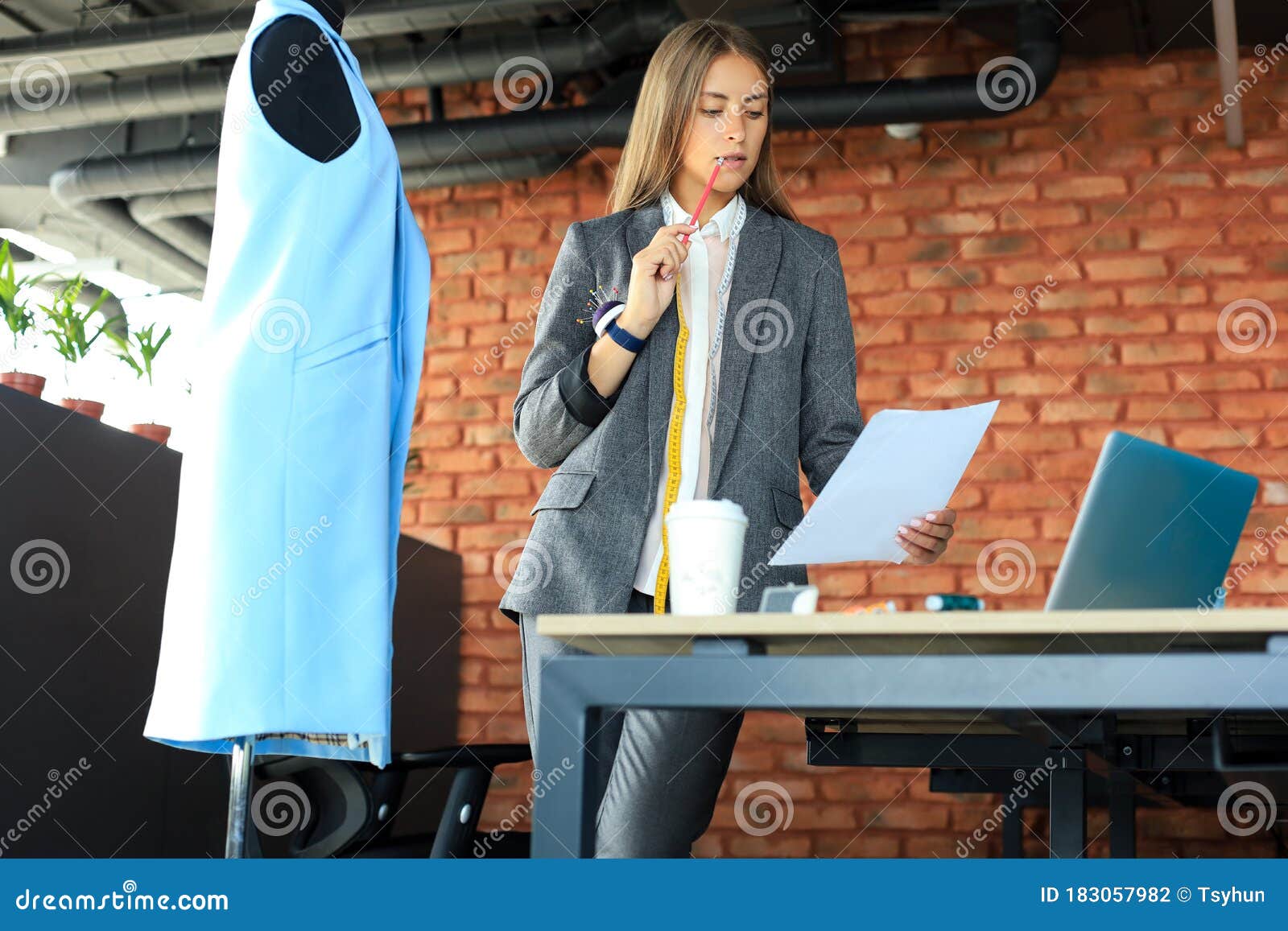 Beautiful Young Designer Thinking about New Models in Her Studio Stock ...