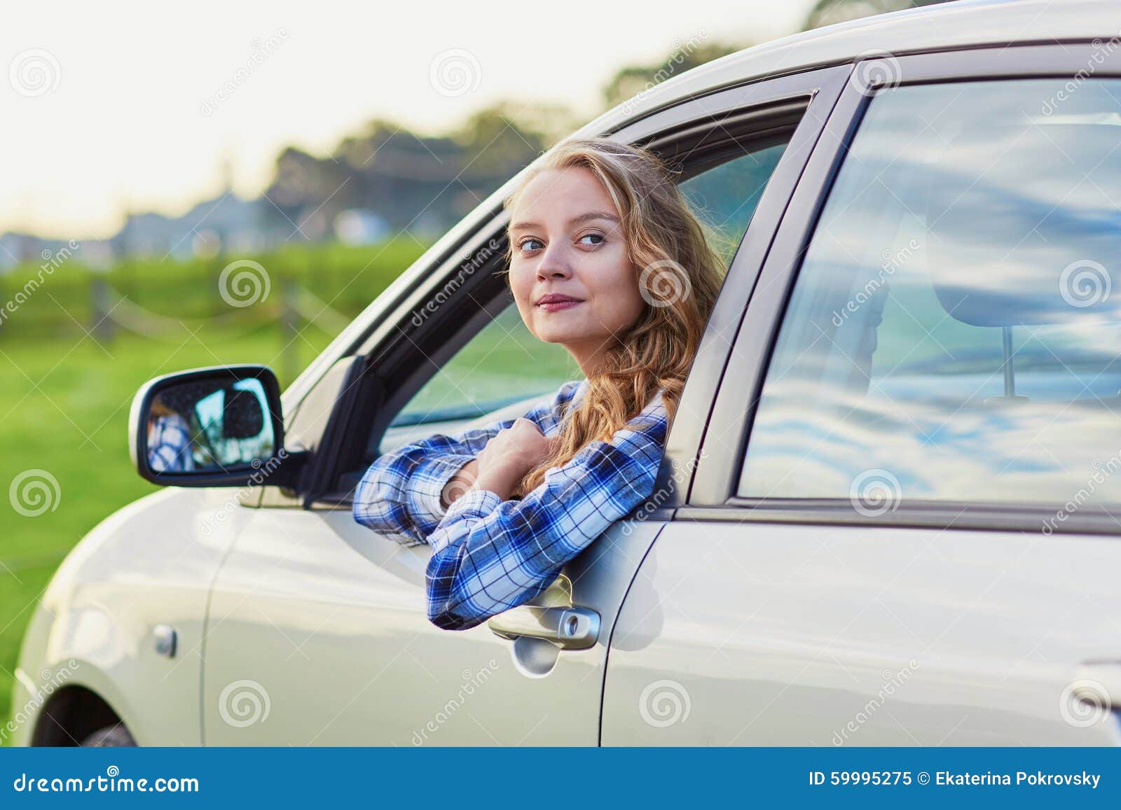 Beautiful Young Driver Looking Out of the Car Stock Image - Image of ...