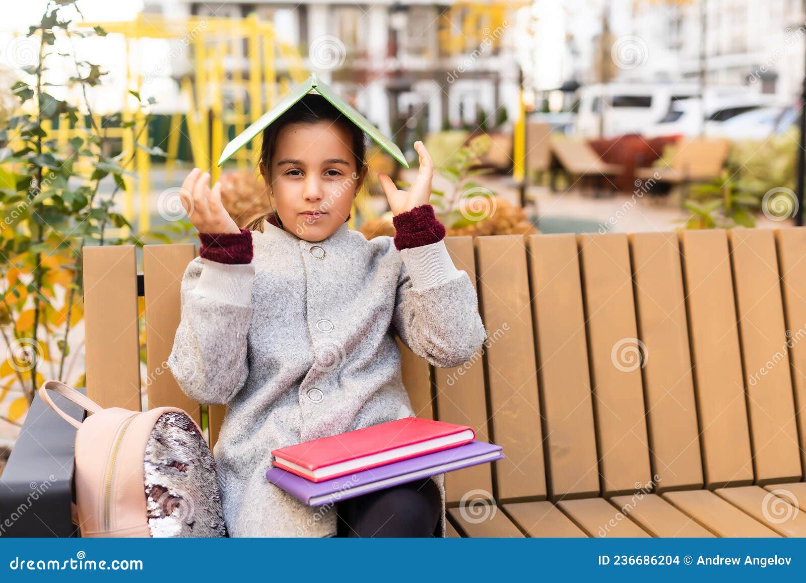 Beautiful Young Elementary School Girl Autumn Stock Photo - Image of ...