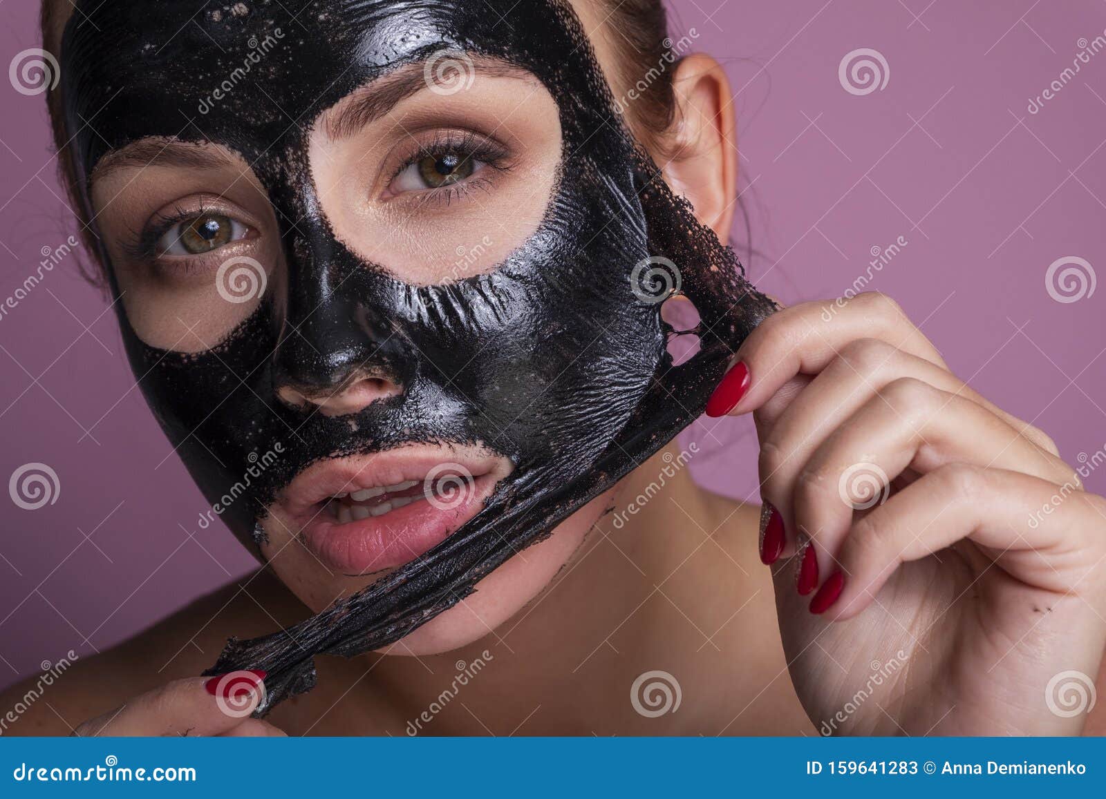 Beautiful Young European Woman Apply Clay Mask On Her Face Beauty Spa