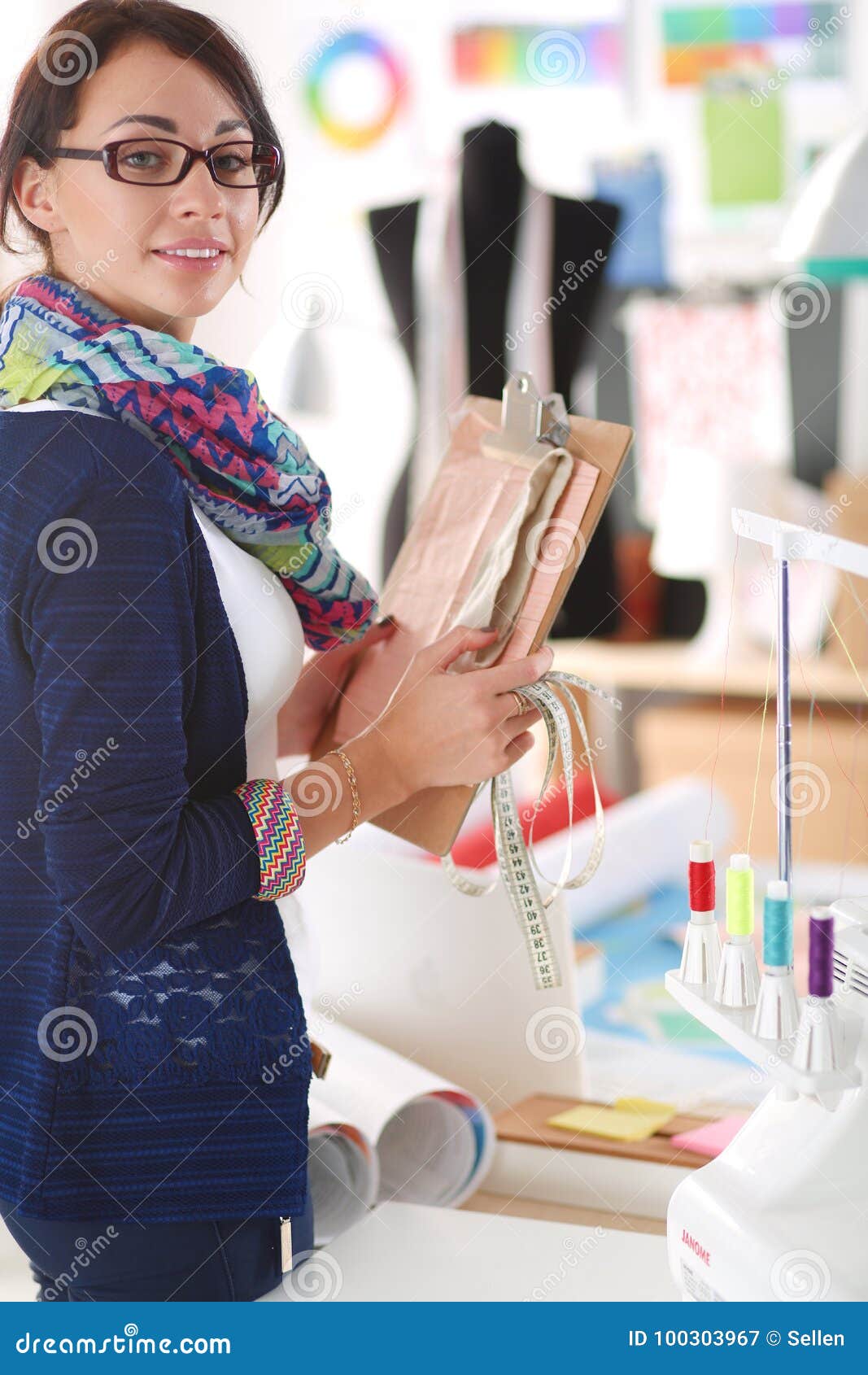 Beautiful Young Fashion Designer Standing in Studio Stock Image - Image ...