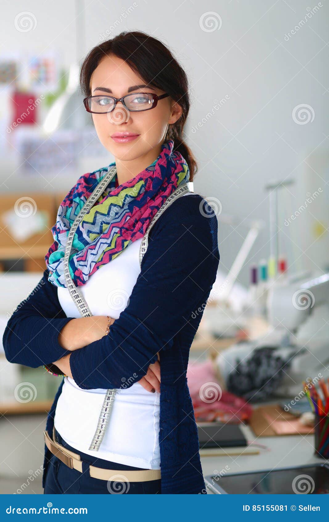 Beautiful Young Fashion Designer Standing in Studio Stock Image - Image ...