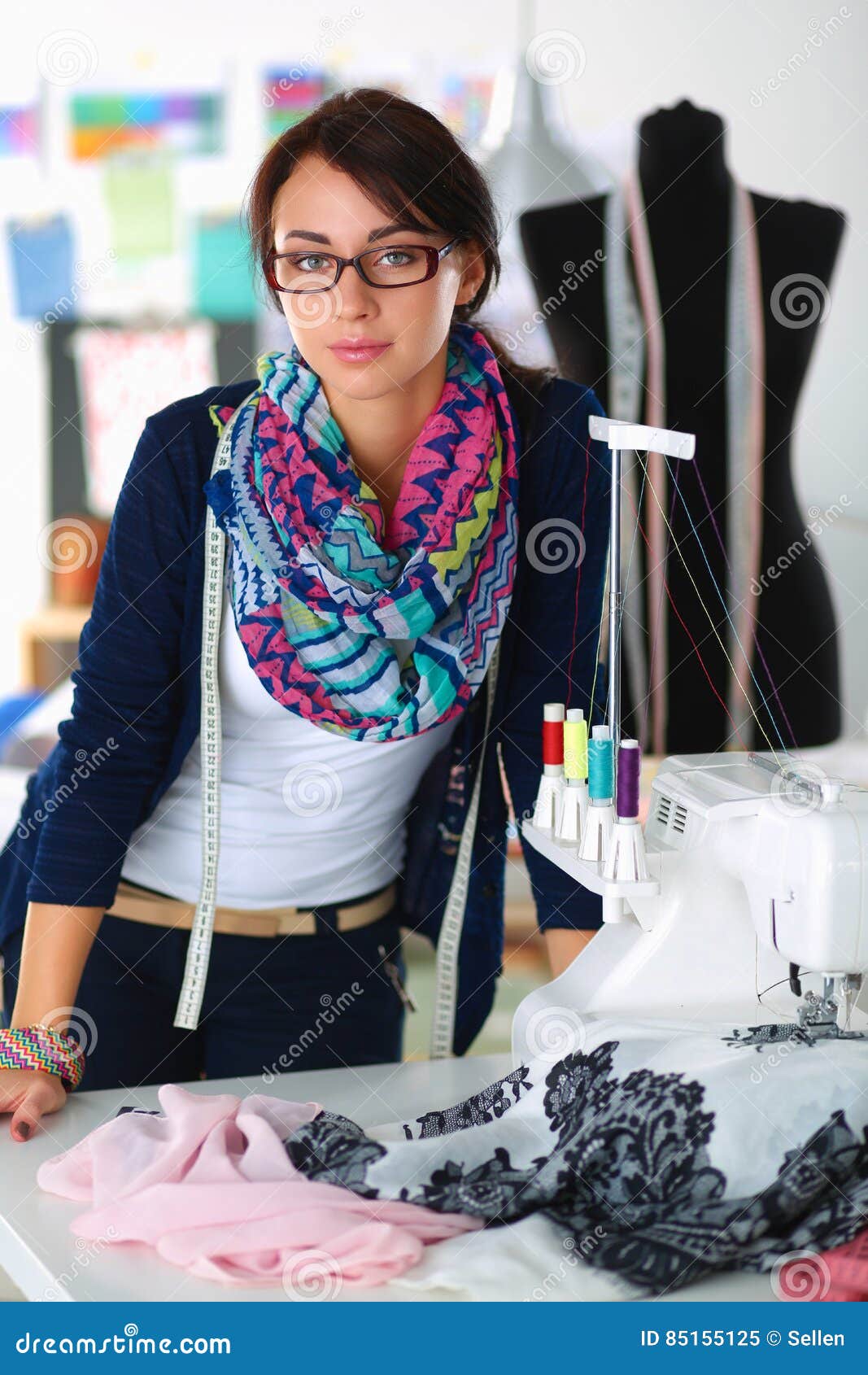 Beautiful Young Fashion Designer Standing in Studio Stock Image - Image ...