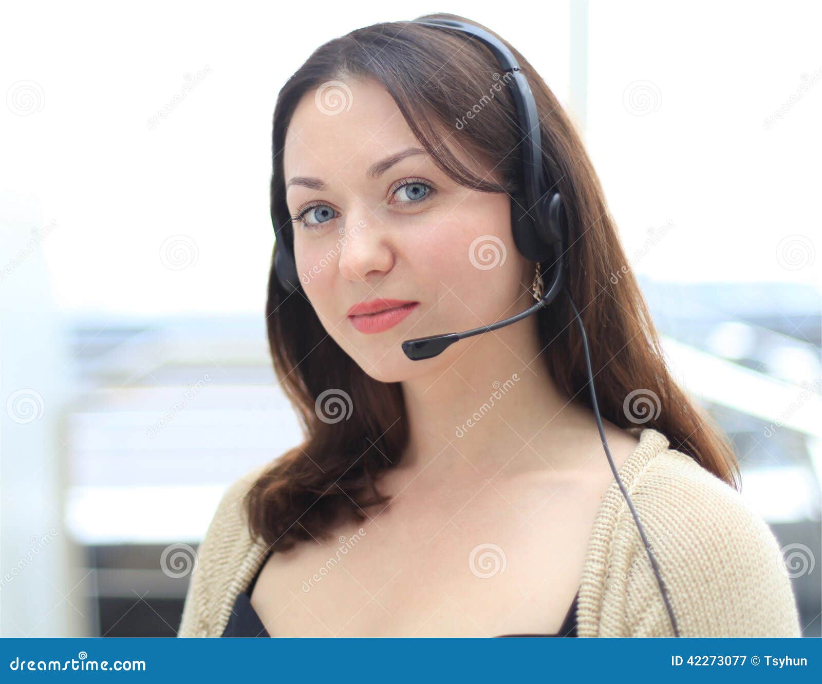 Beautiful Young Female Call Center Operator Stock Image - Image of ...